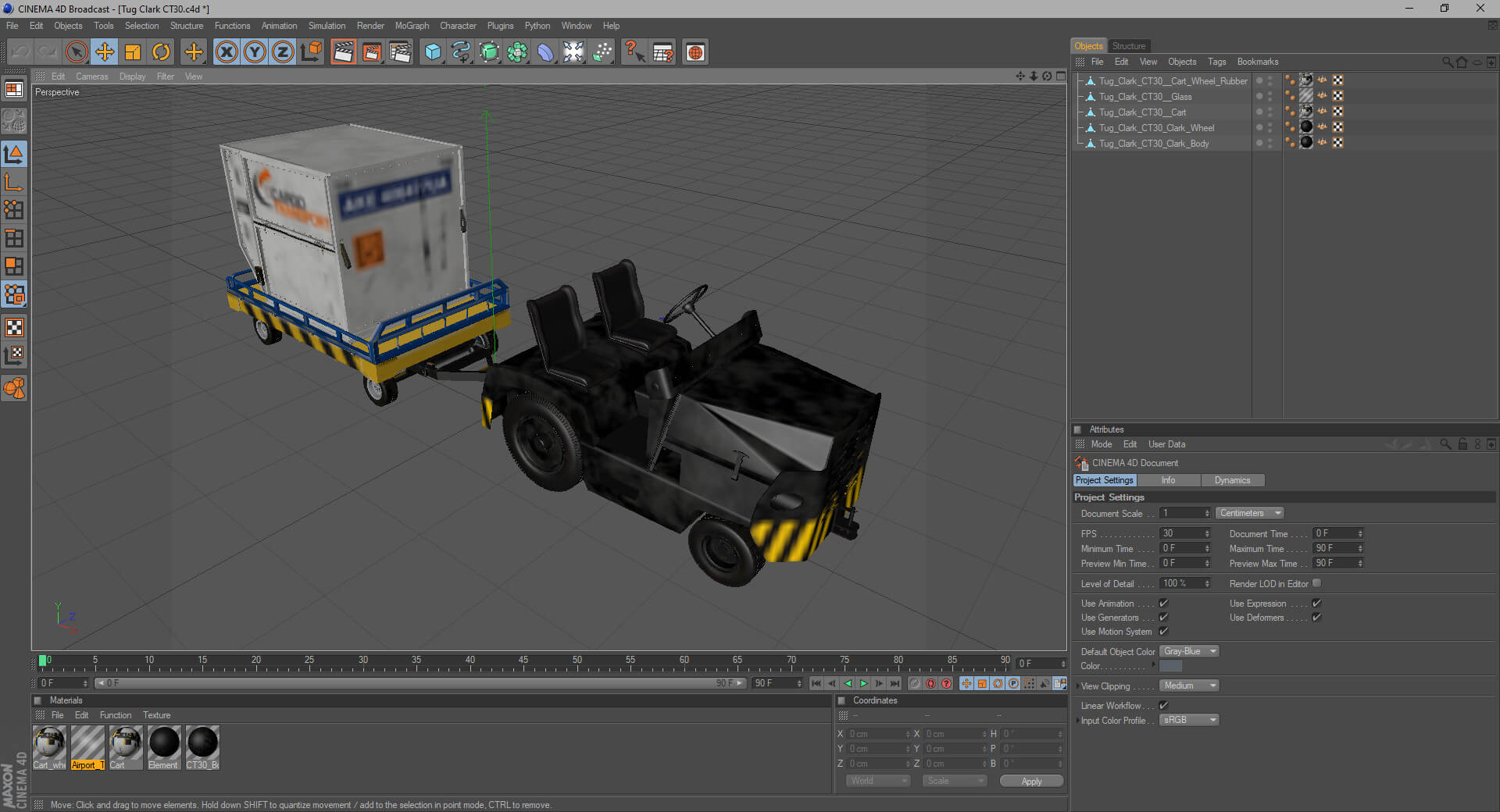 Airport Tug Clark CT30 Carrying Passengers Luggage - 3D Model by frezzy