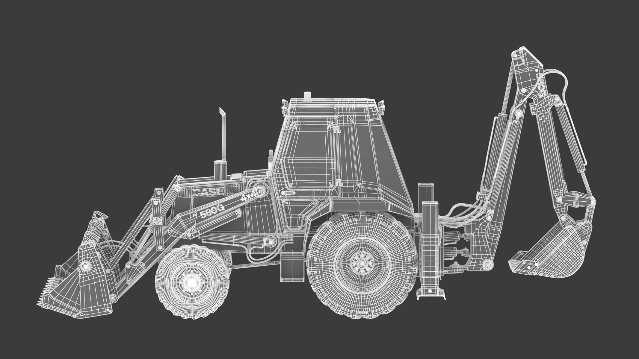 Case 580 G 4X4 Backhoe Loader - 3D Model by frezzy