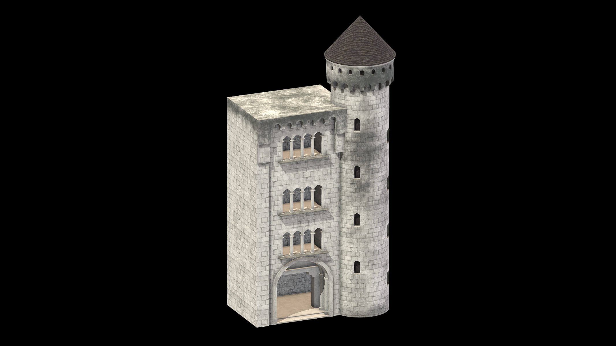 Castle Medieval Middle Ages 02 Low Poly - 3D Model by frezzy