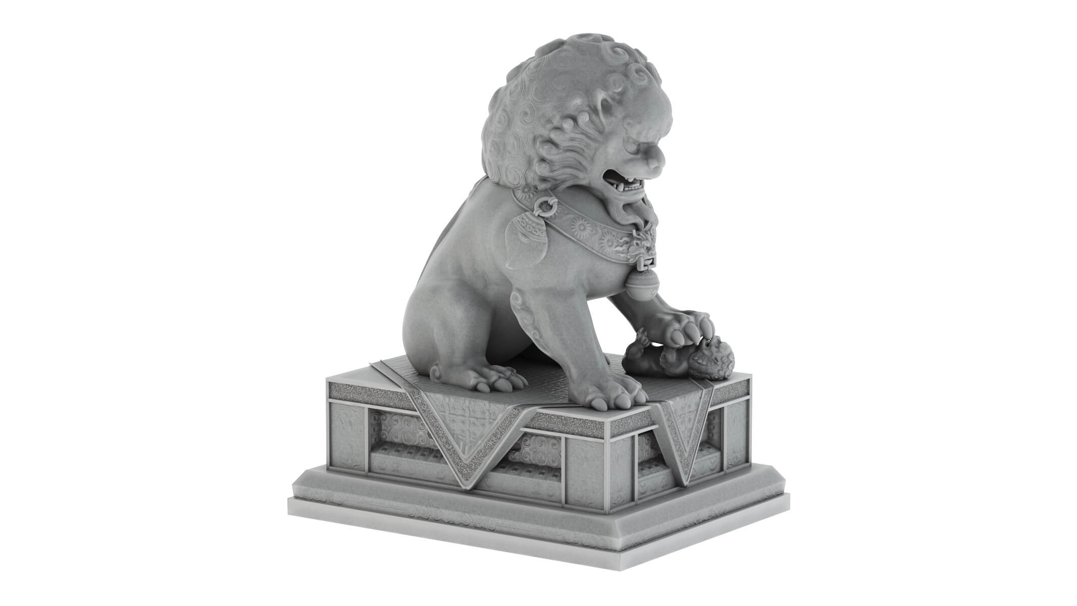 Chinese Lion Statue - 3D Model by frezzy