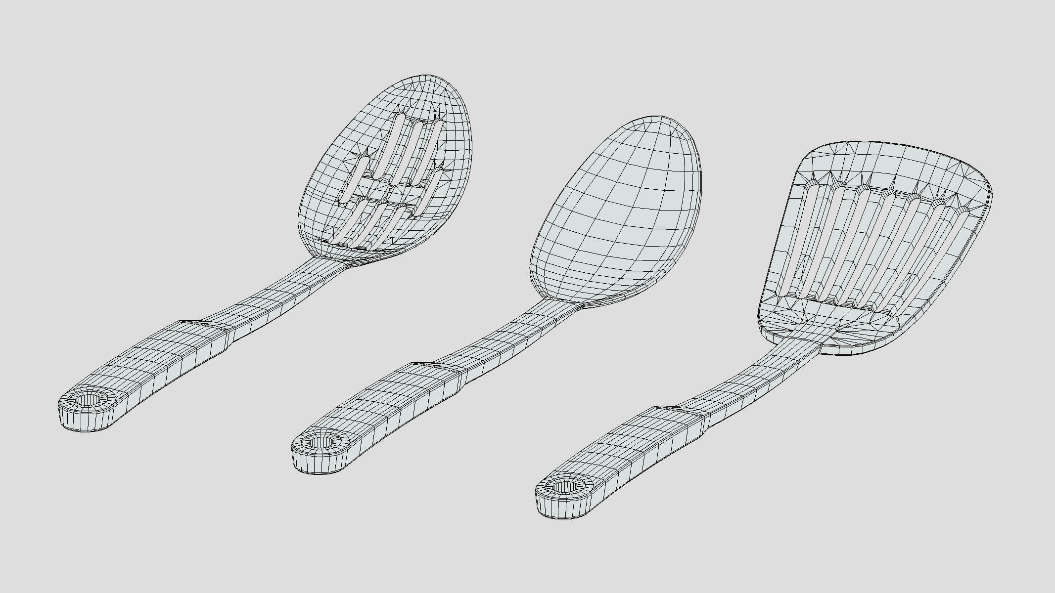 Slotted Spoon and Sotted Spatula Low Poly - 3D Model by frezzy