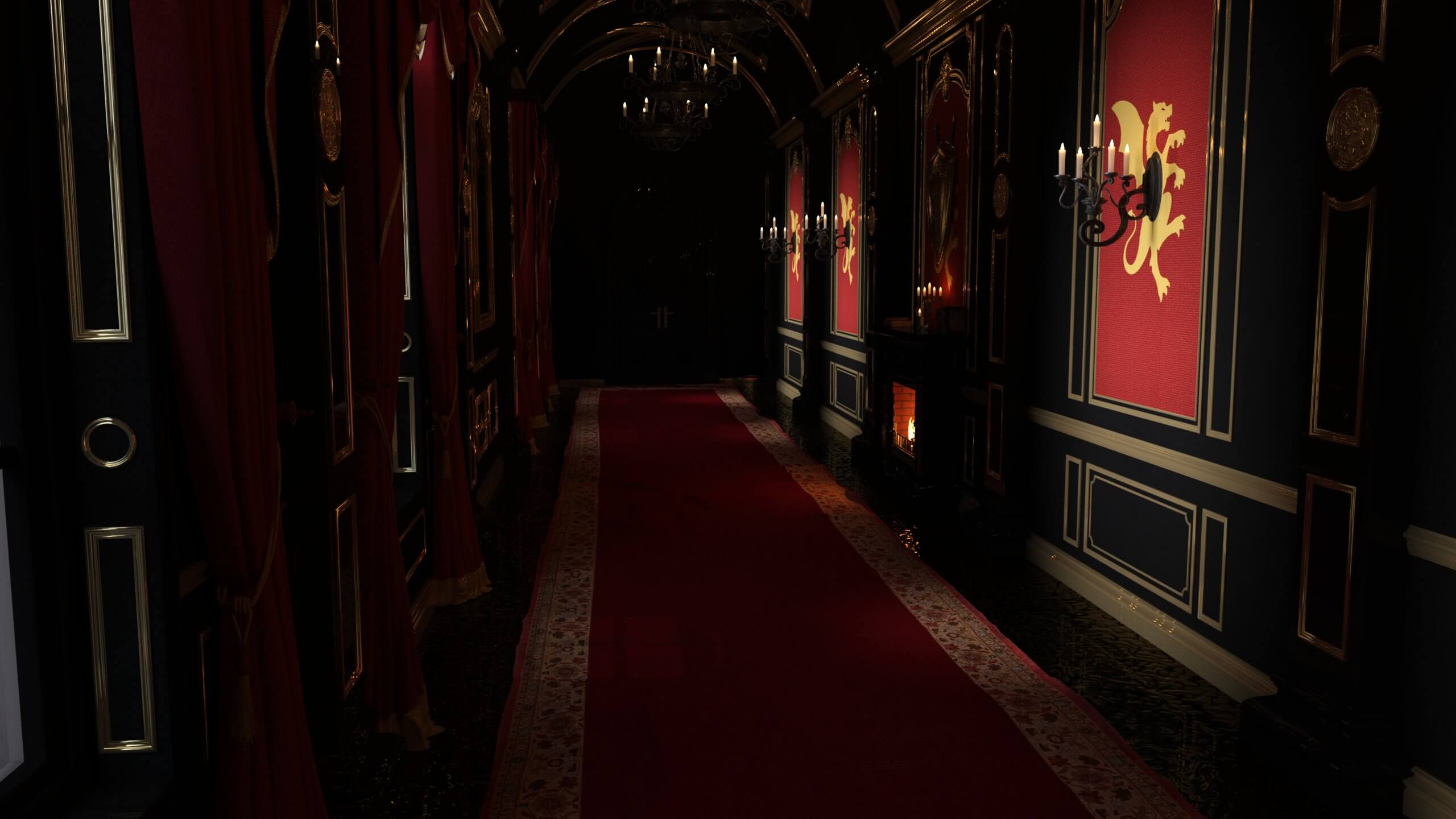 Dark Castle - Corridor 3D Render, Digital Art by Frytkosz555