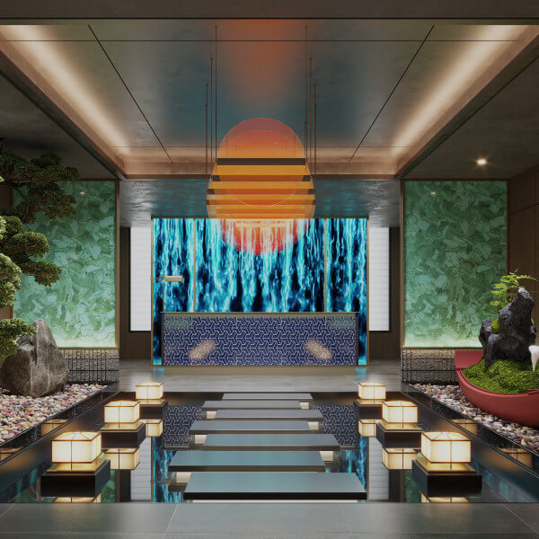 Japanese Hotel Front Desk 3D Render, Digital Art by fsy