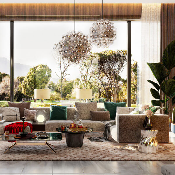 Light Luxury Living Room 3D Render, Digital Art by fsy