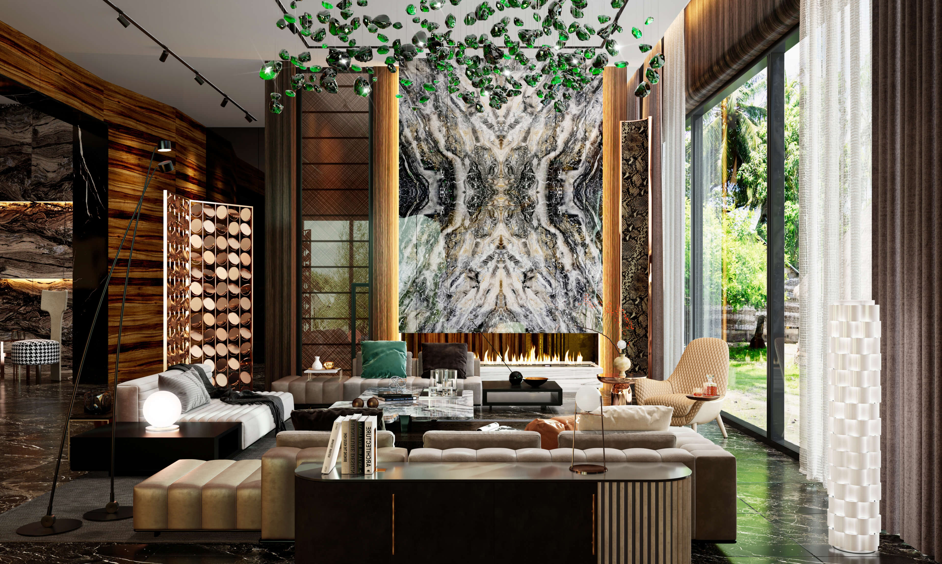 Light Luxury Living Room 3D Render, Digital Art by fsy