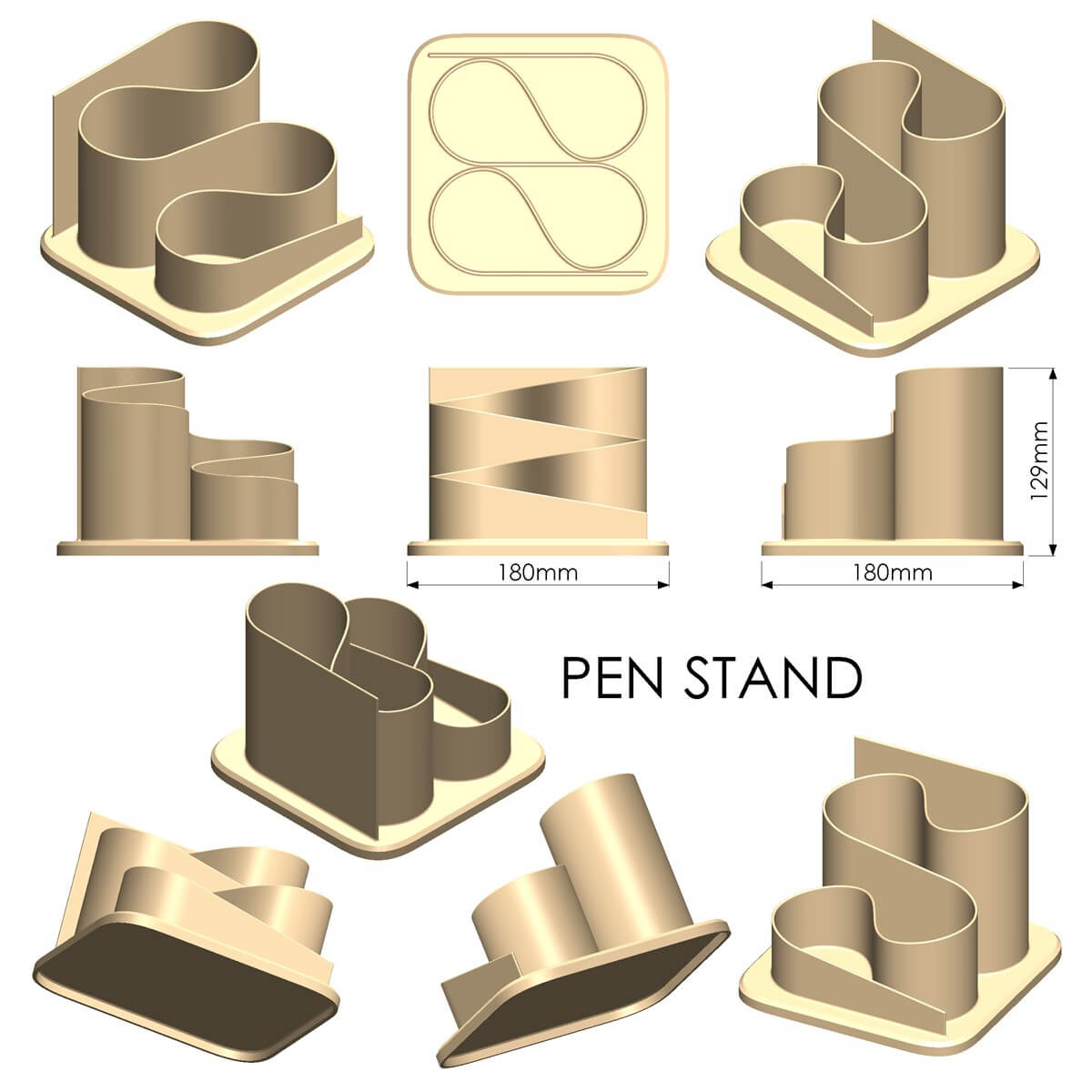 Curve Shaped Pen Stand - 3D Model by Furqan03
