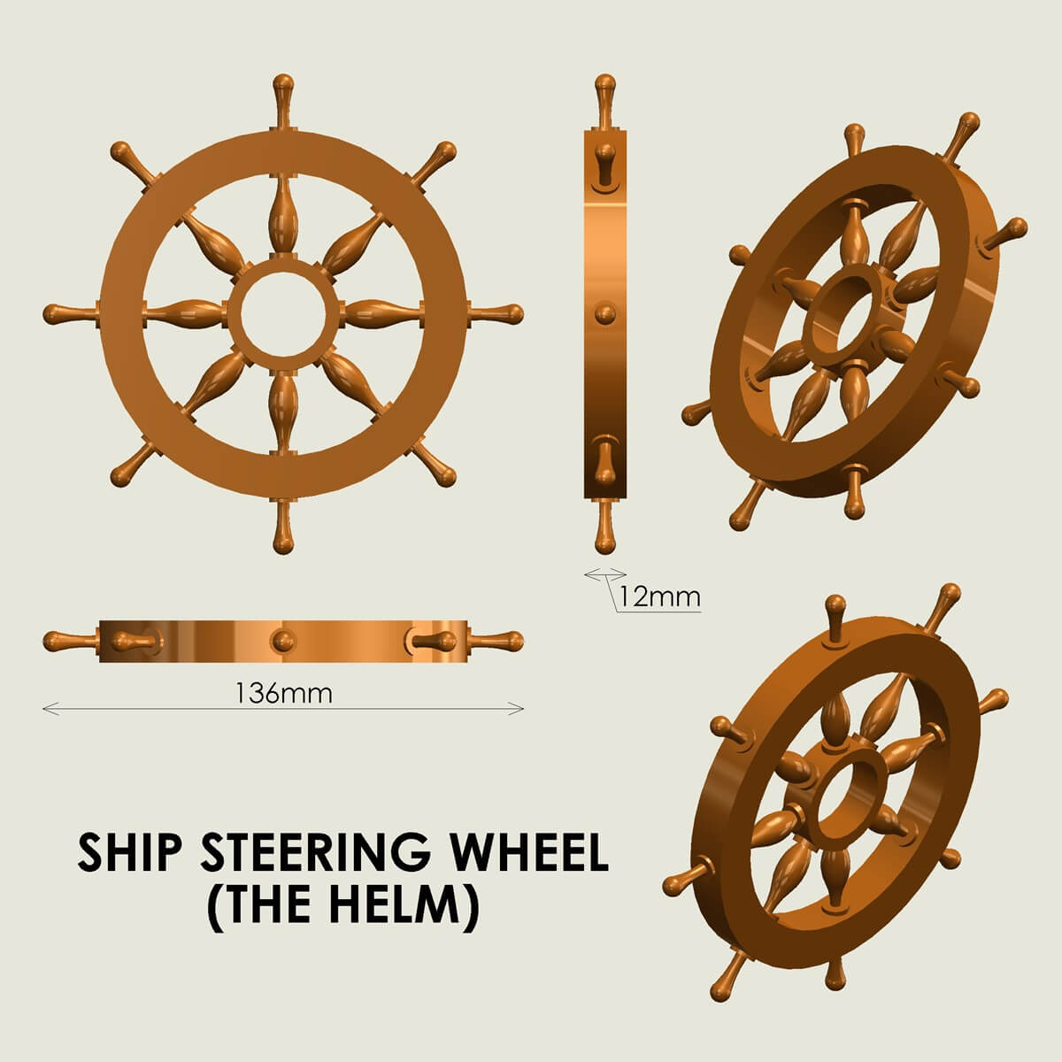 Ship Steering Wheel Helm - 3D Model by Furqan03