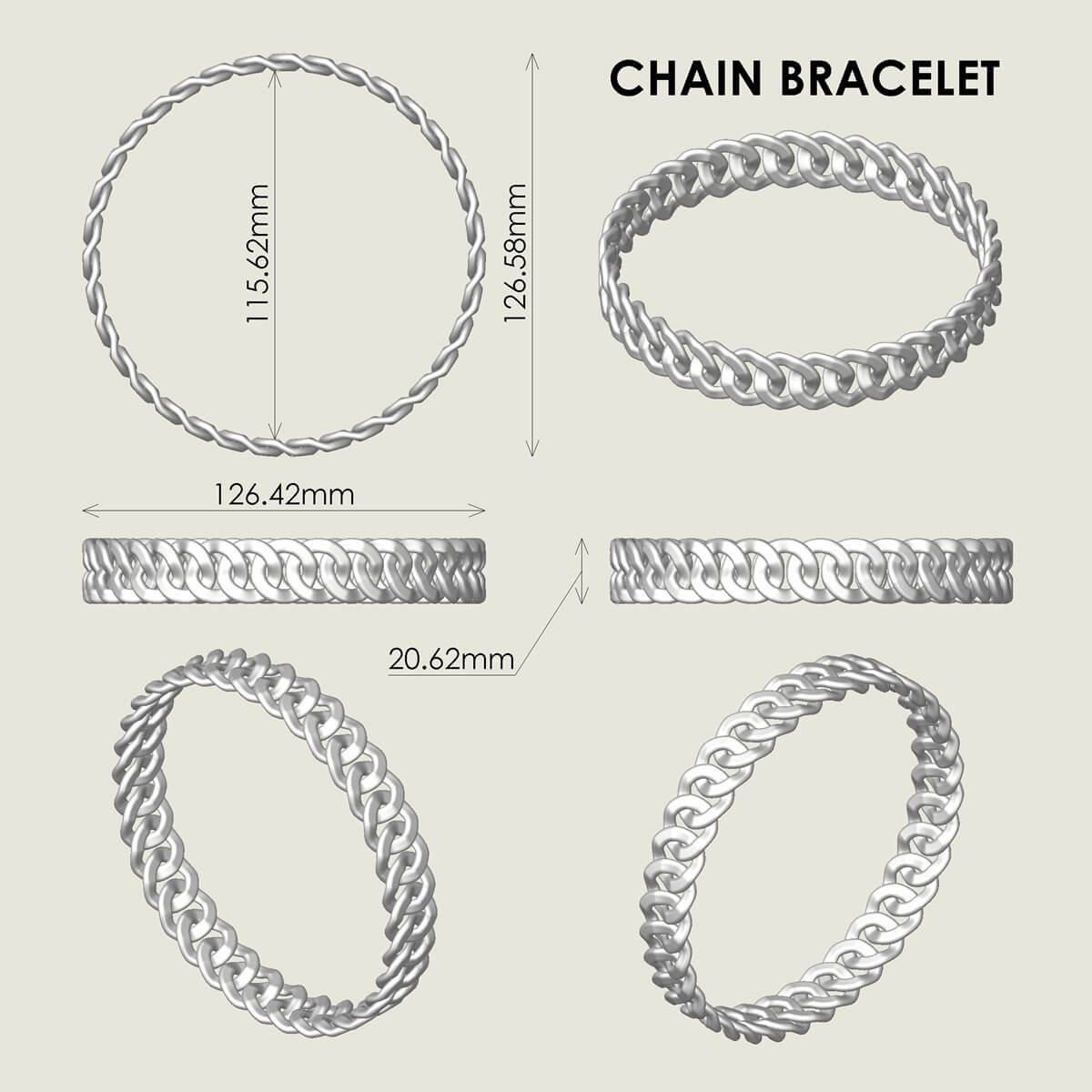 Printable Chain Bracelet - 3D Model by Furqan03