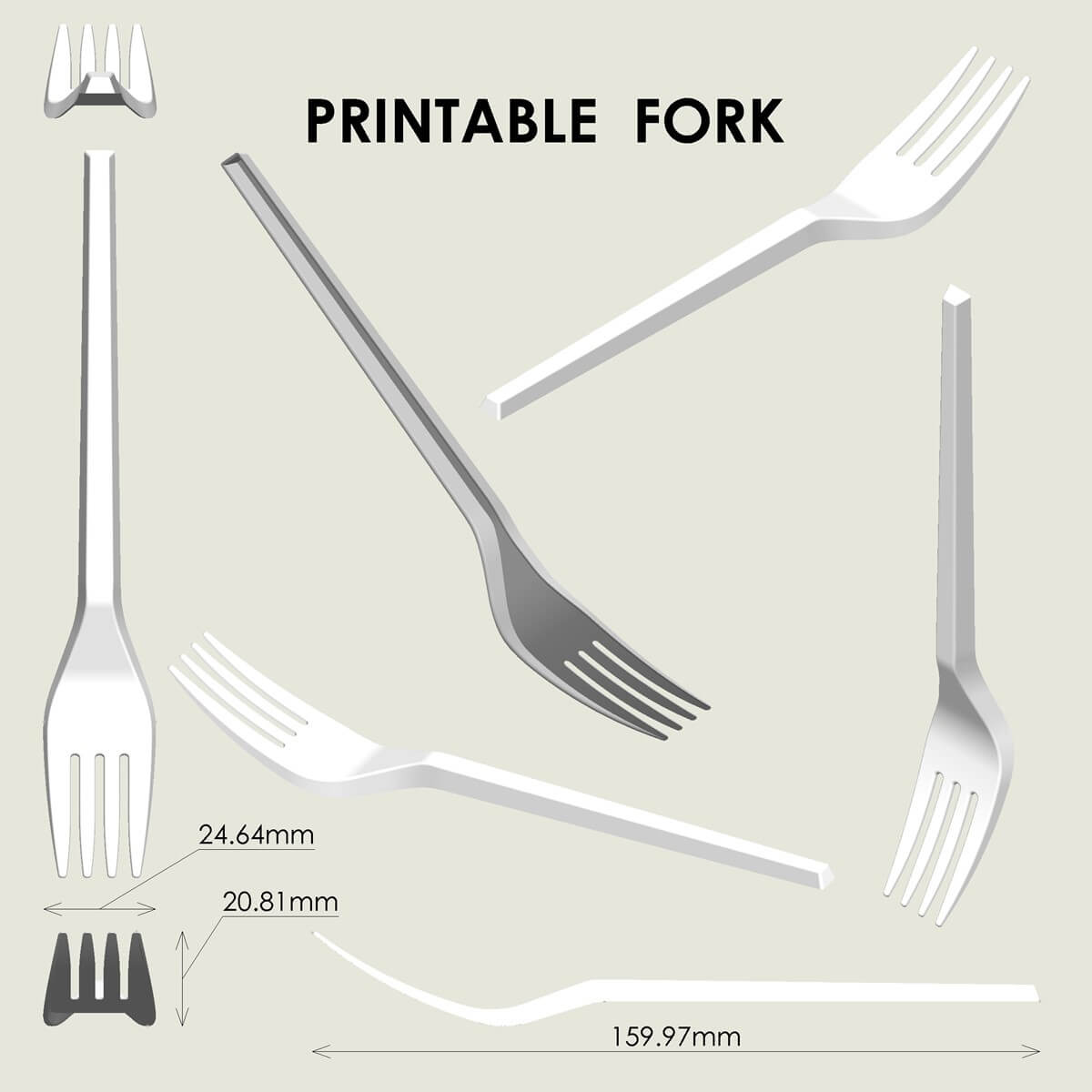 Printable Fork - 3D Model by Furqan03