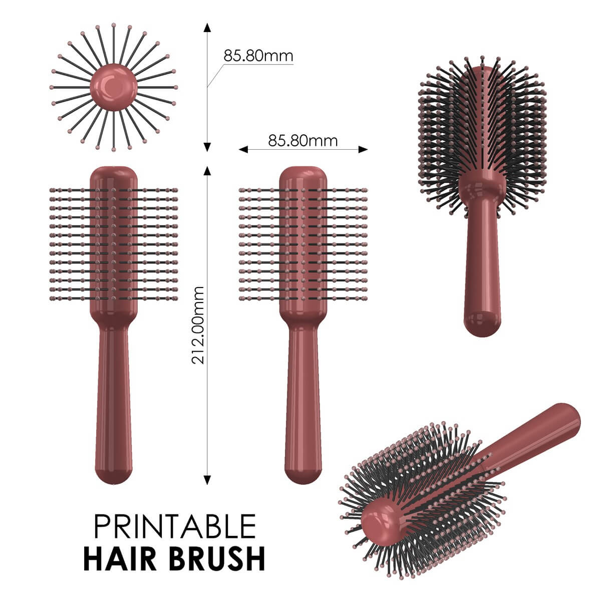 Printable Hair Brush - 3D Model by Furqan03