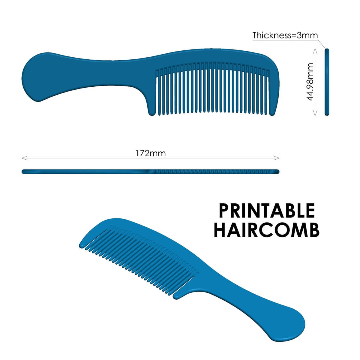 Printable Hair Comb - 3D Model by Furqan03