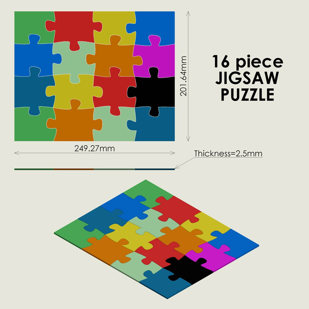16 Piece Printable Jigsaw Puzzle - 3D Model by Furqan03
