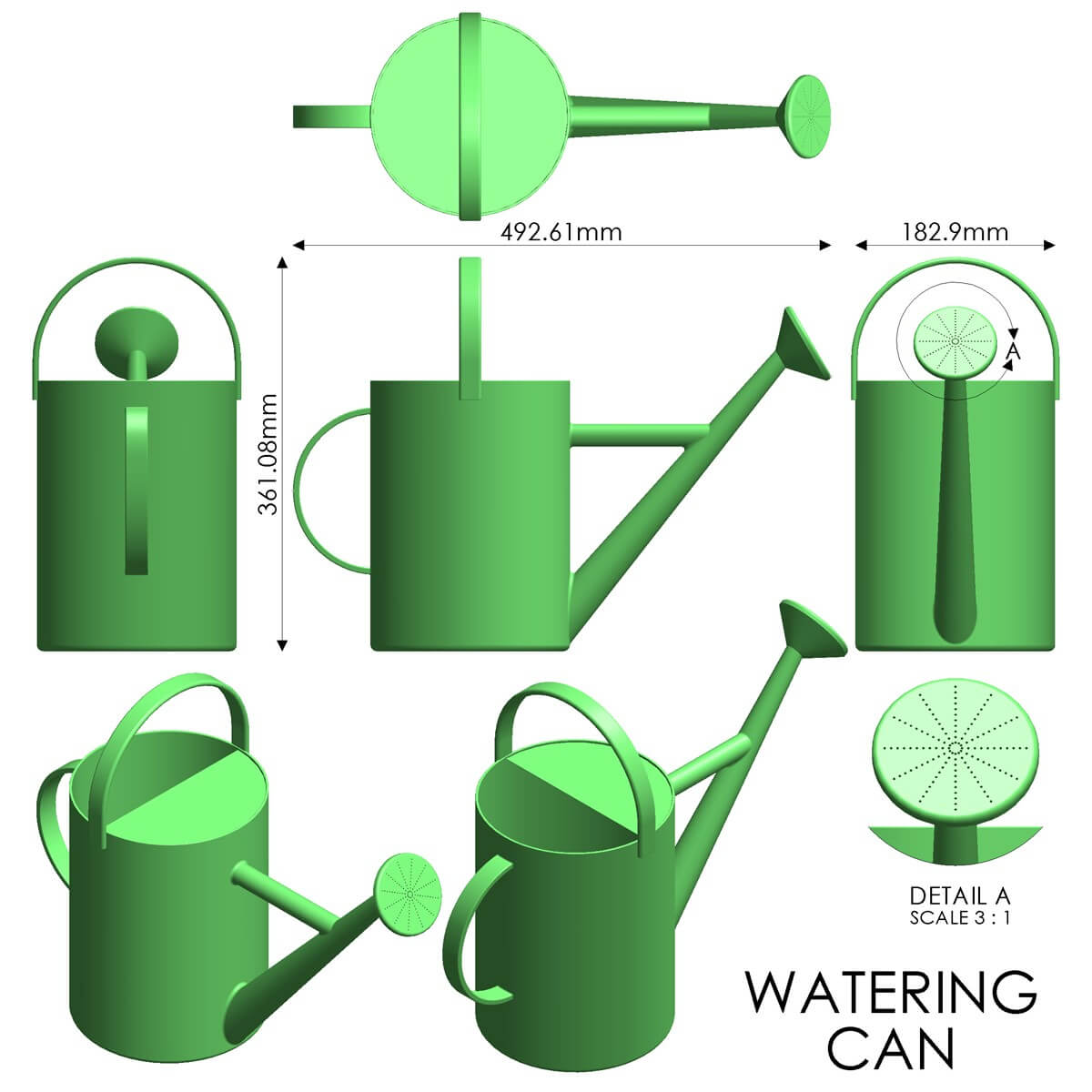 Printable Watering Can - 3D Model by Furqan03
