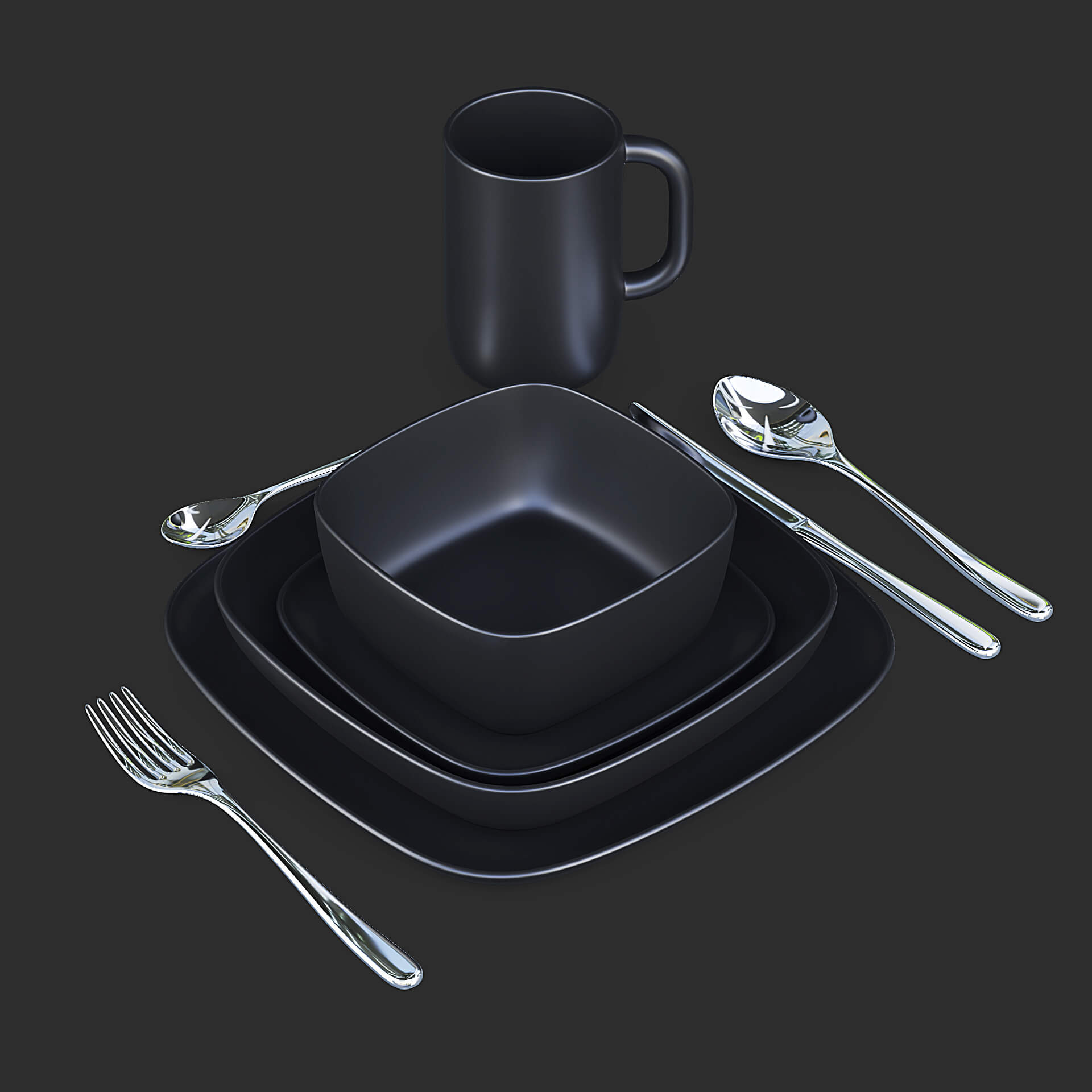 Black Tableware - 3D Model by fusemesh