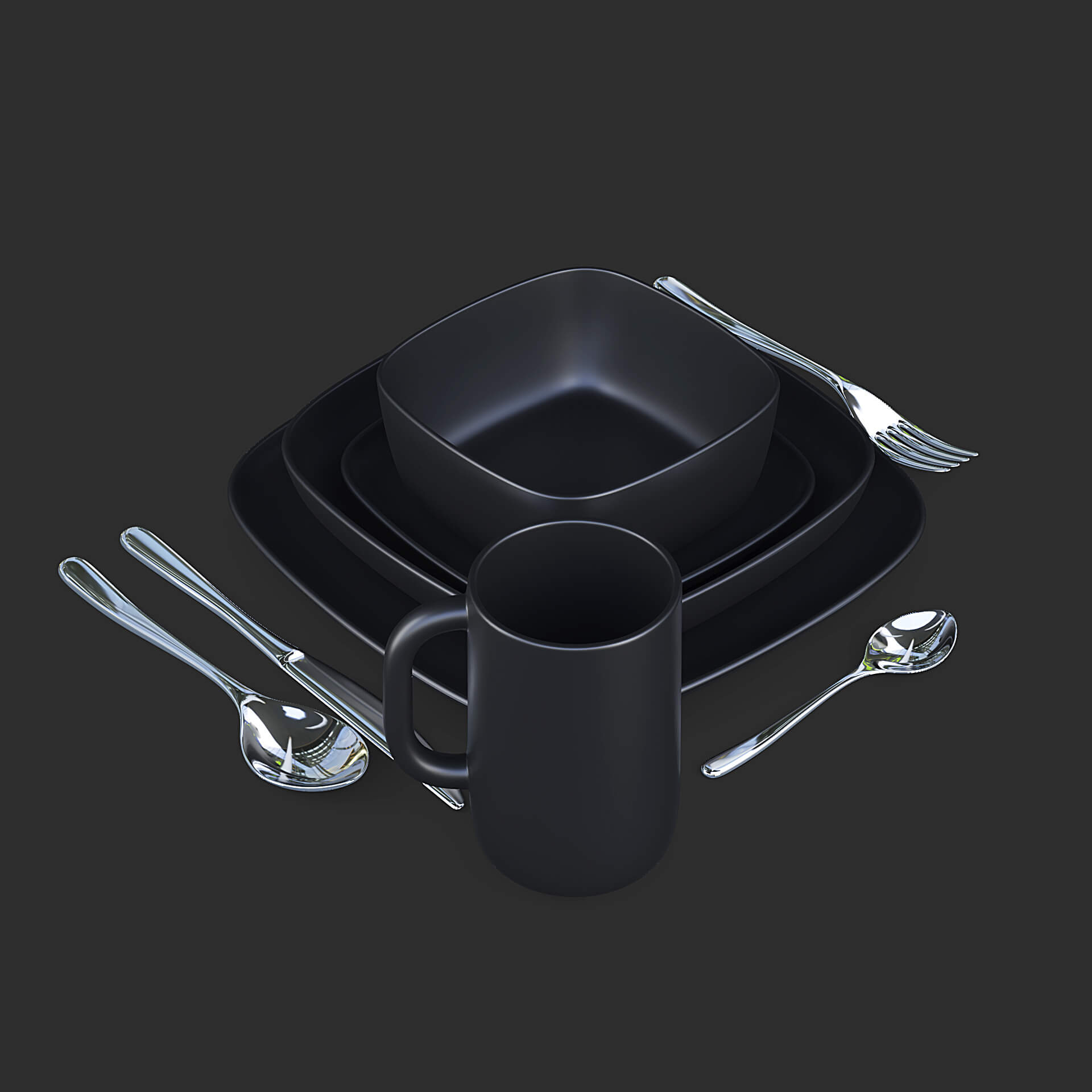 Black Tableware - 3D Model by fusemesh