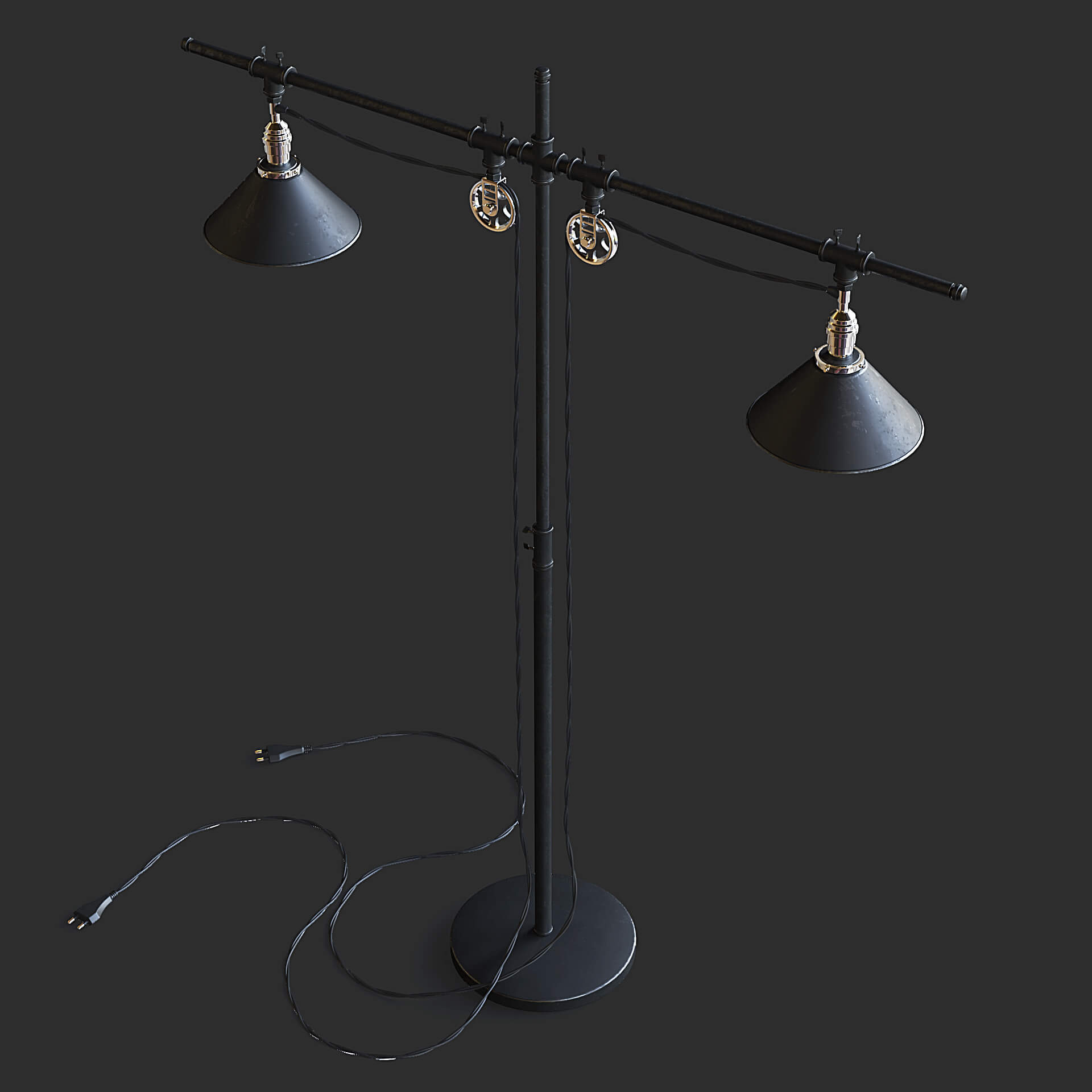 Double Industrial Style Floor Lamp - 3D Model by fusemesh