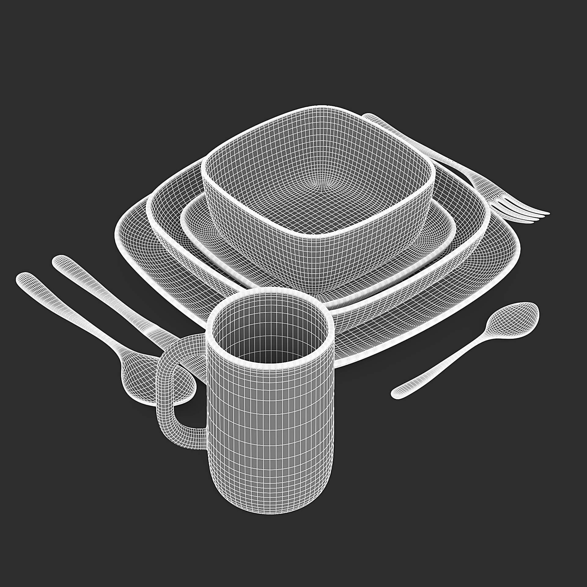 White Tableware - 3D Model by fusemesh