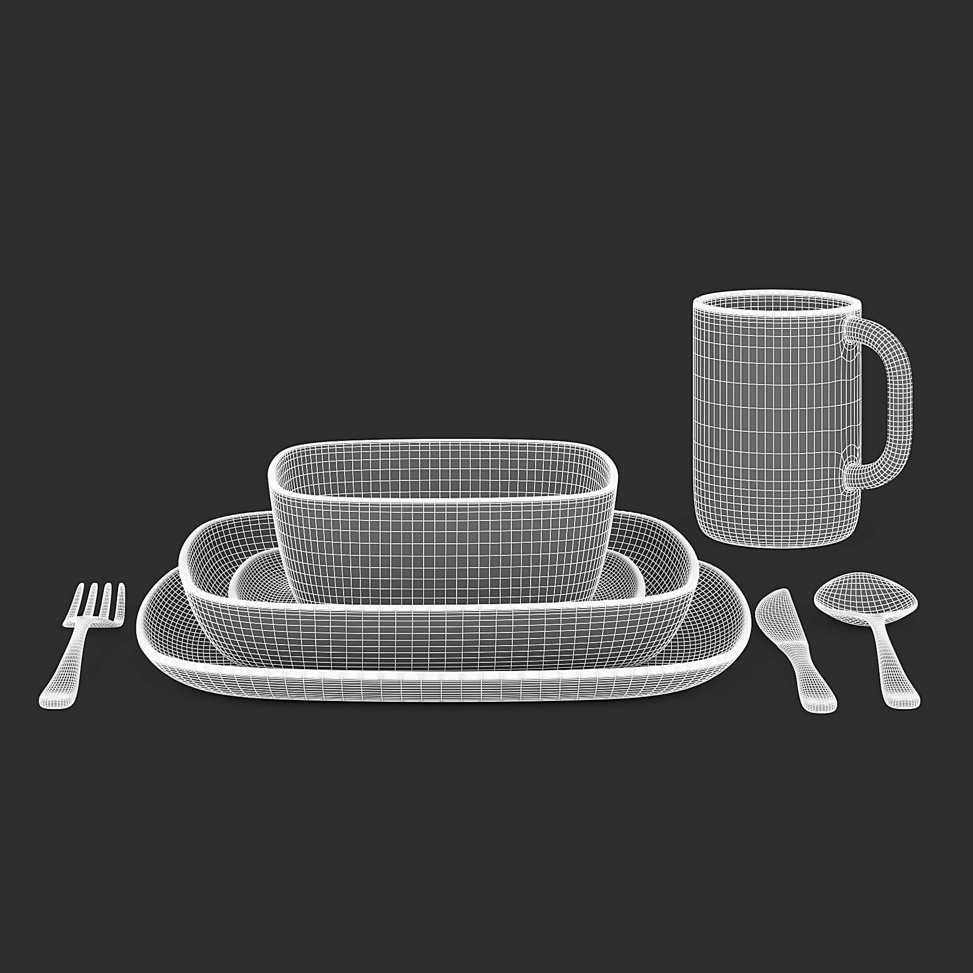 White Tableware - 3D Model by fusemesh