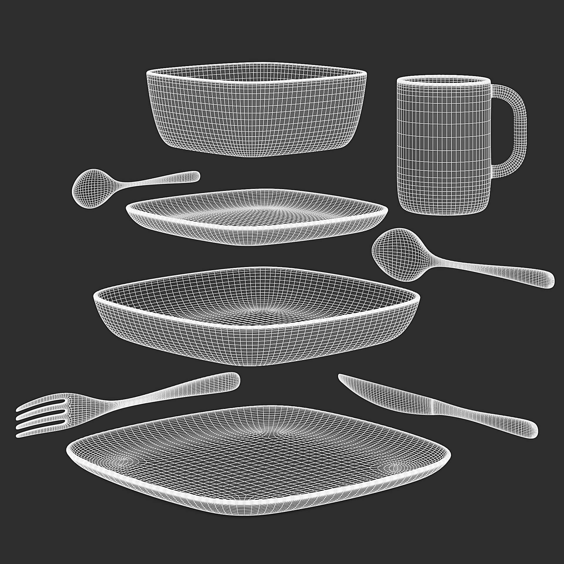 White Tableware - 3D Model by fusemesh