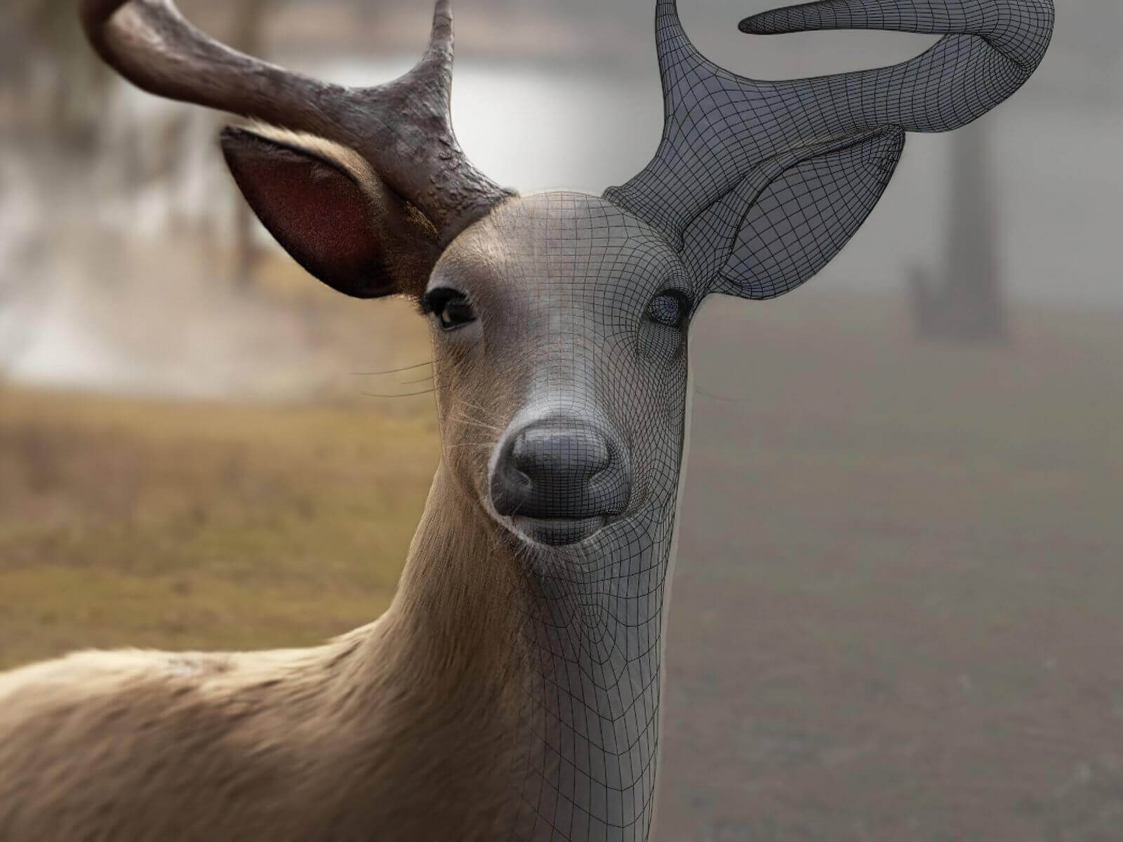Wireframe Deer 3D Desktop HD Wallpaper