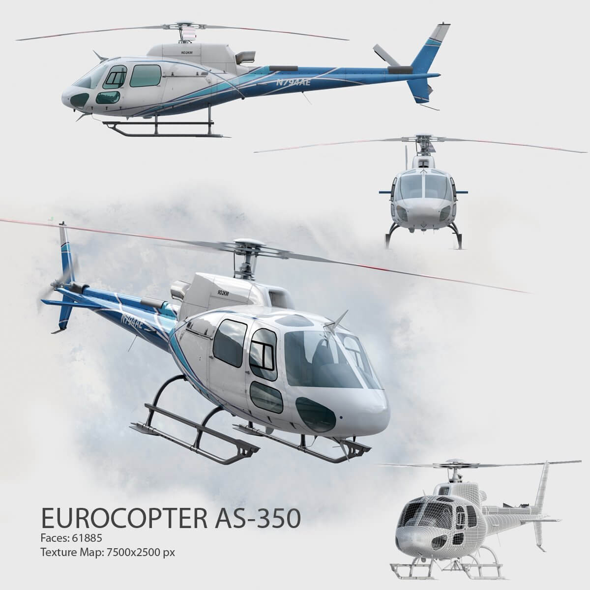 Helicopter AS 350 Blue - 3D Model by Galva858