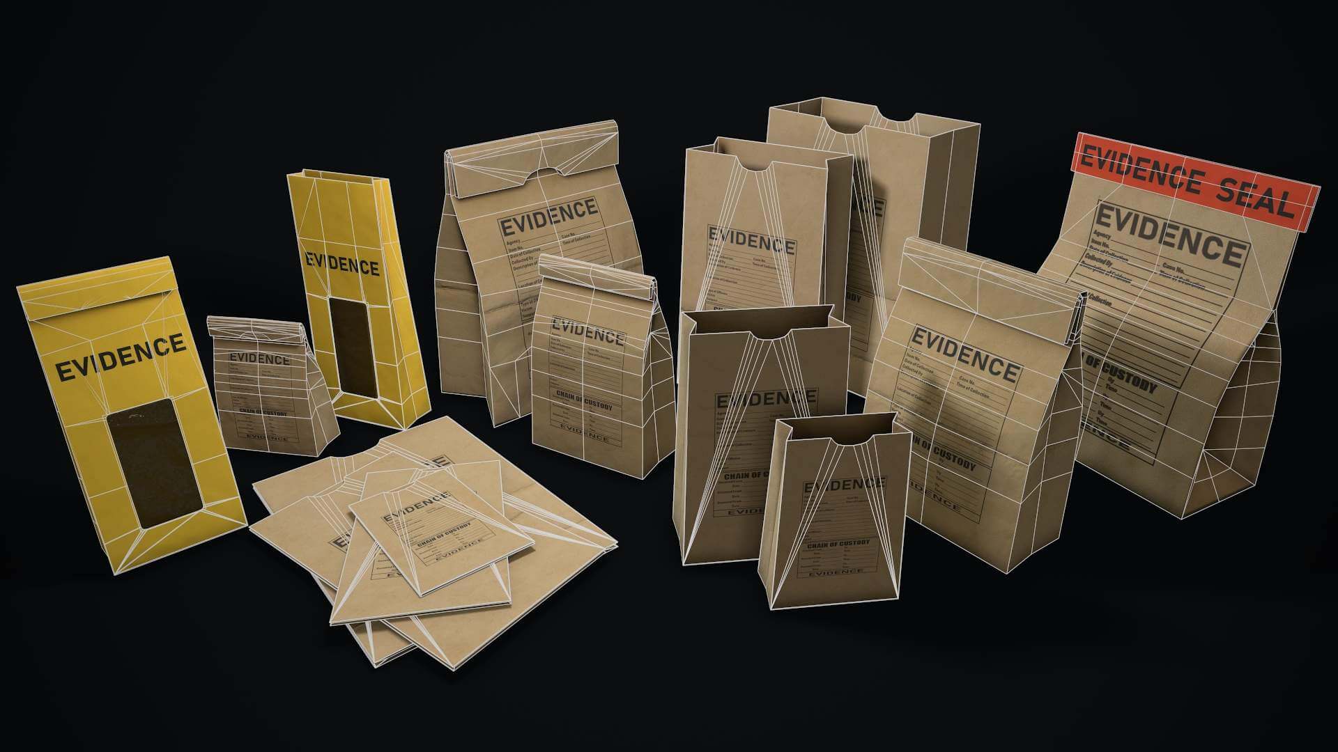 Crime Scenes: Evidence Packages and Boxes - 3D Model by Game-Ready Studios