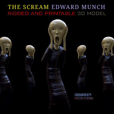 Scream Edvard Munch 3D Character Rigged by gemreer