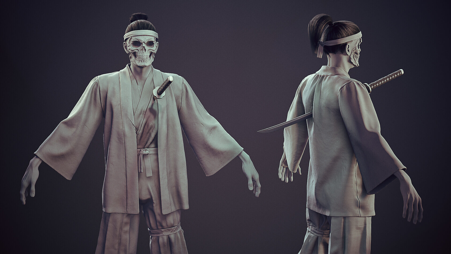 Undead Ronin - Clay Render 3D Render, Digital Art by GenaSabrodil