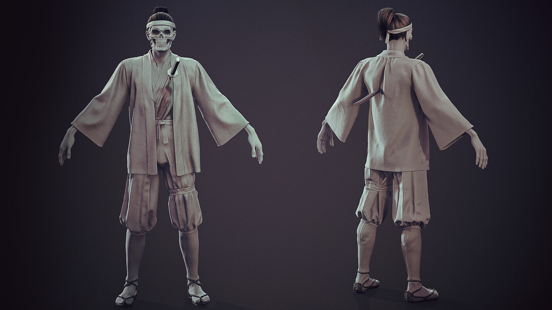 Undead Ronin - Clay Render 3D Render, Digital Art by GenaSabrodil