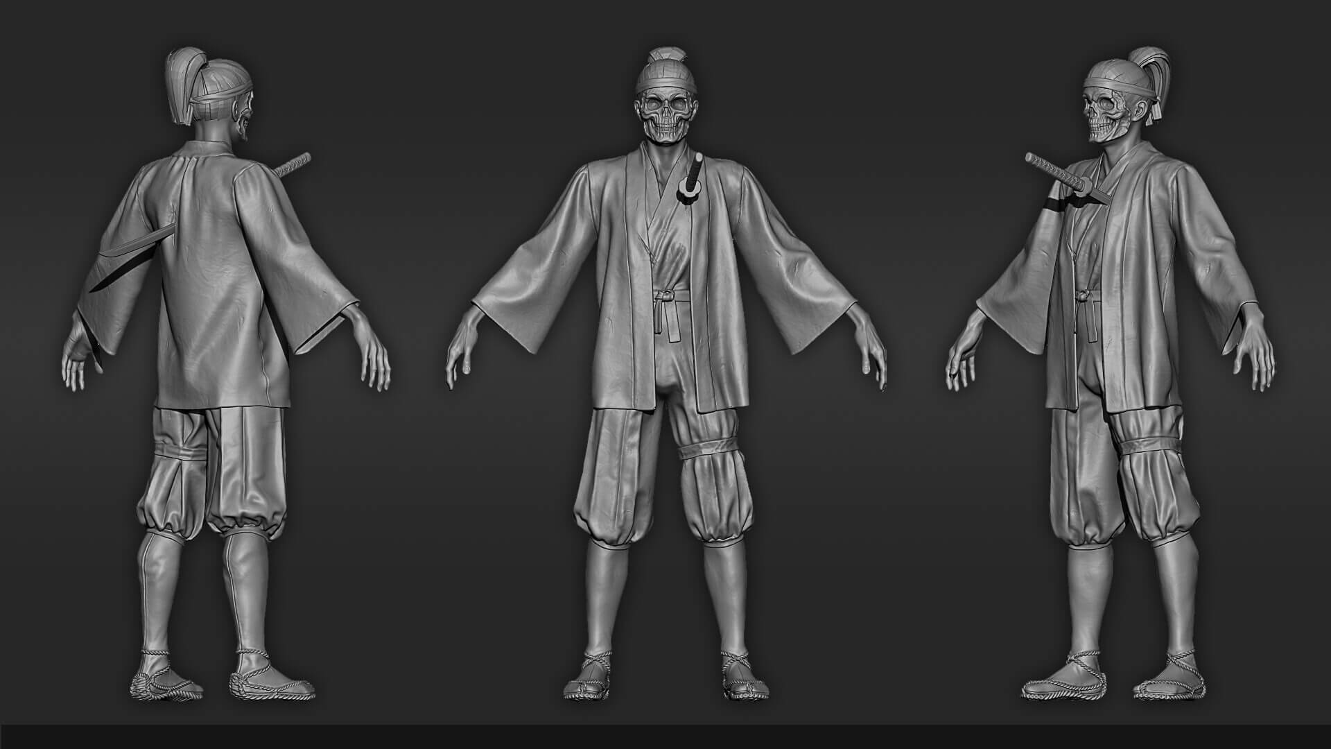 Undead Ronin - Clay Render 3D Render, Digital Art by GenaSabrodil