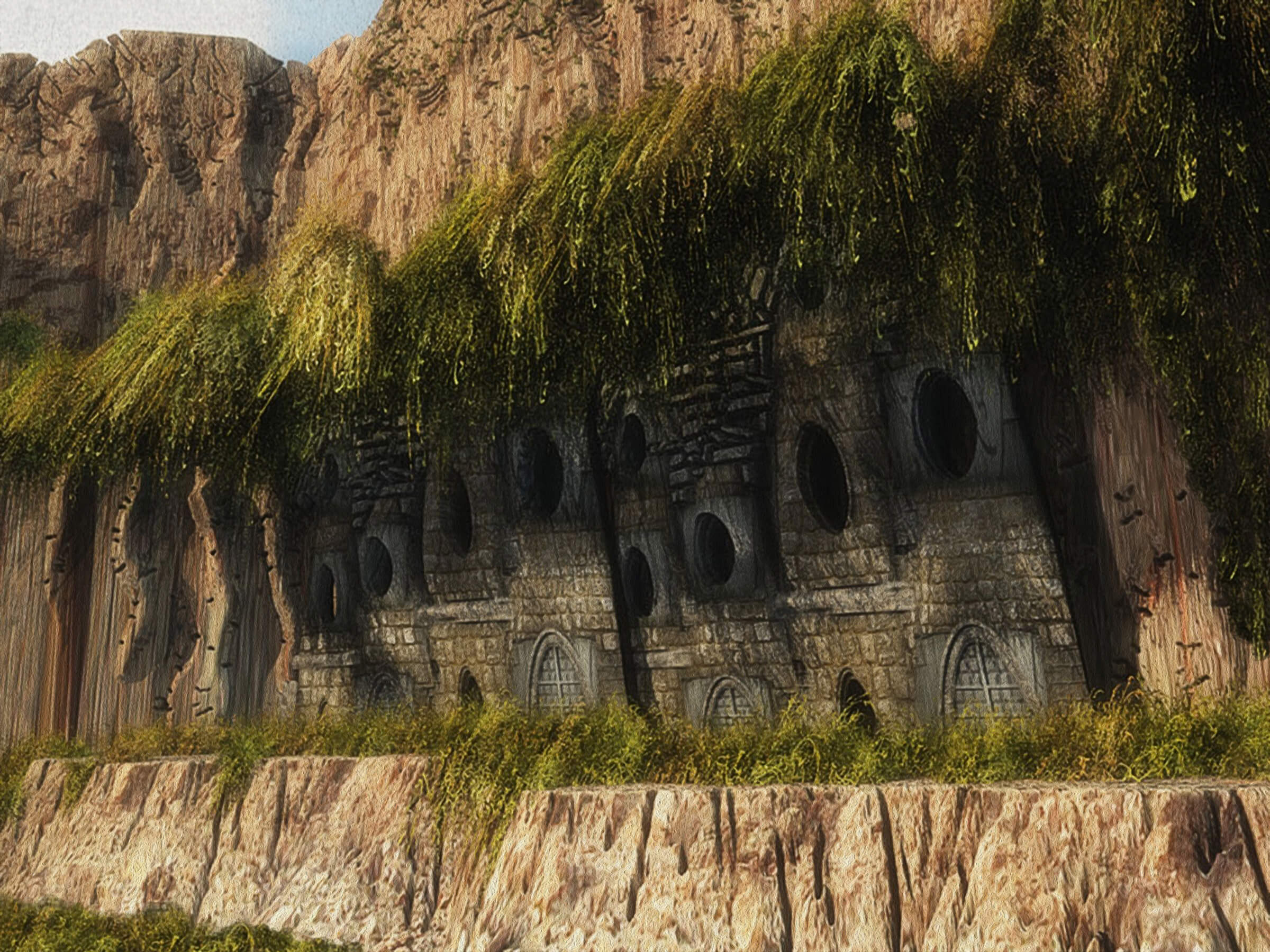 Ancient Rock Village 3D Render, Digital Art by gendragon3d