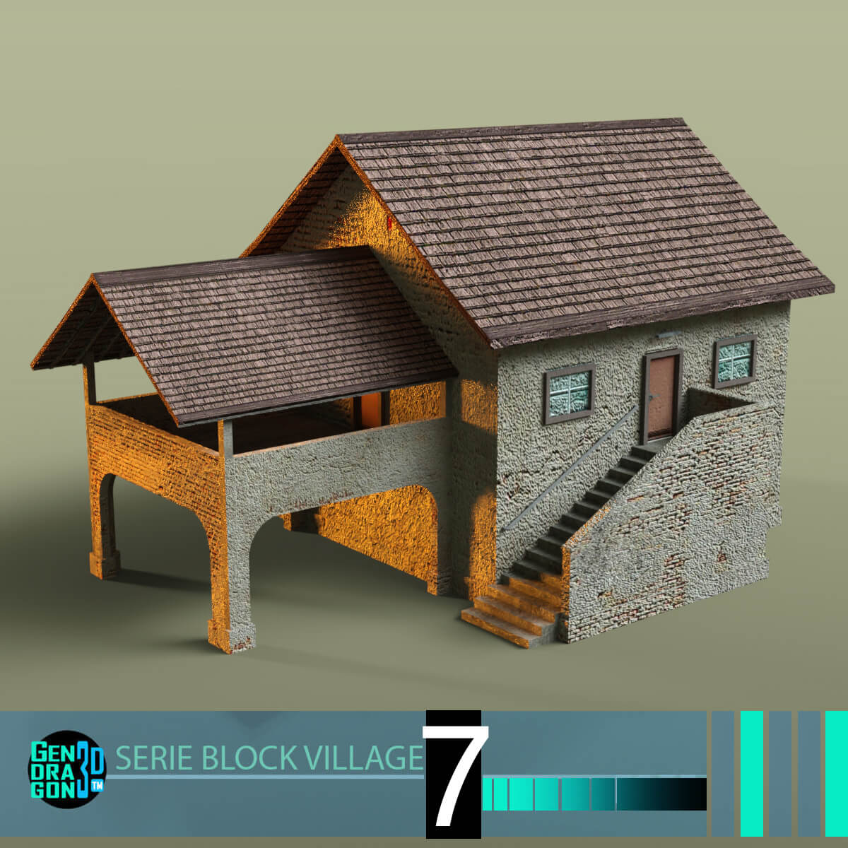 Block Village 7 Series 3D Render, Digital Art by gendragon3d