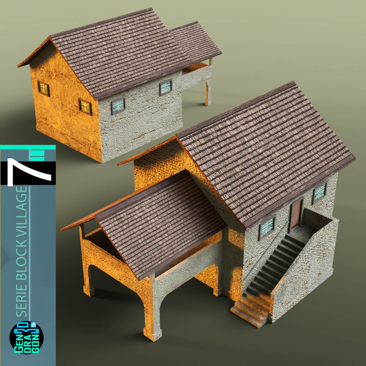 Block Village 7 Series 3D Render, Digital Art by gendragon3d
