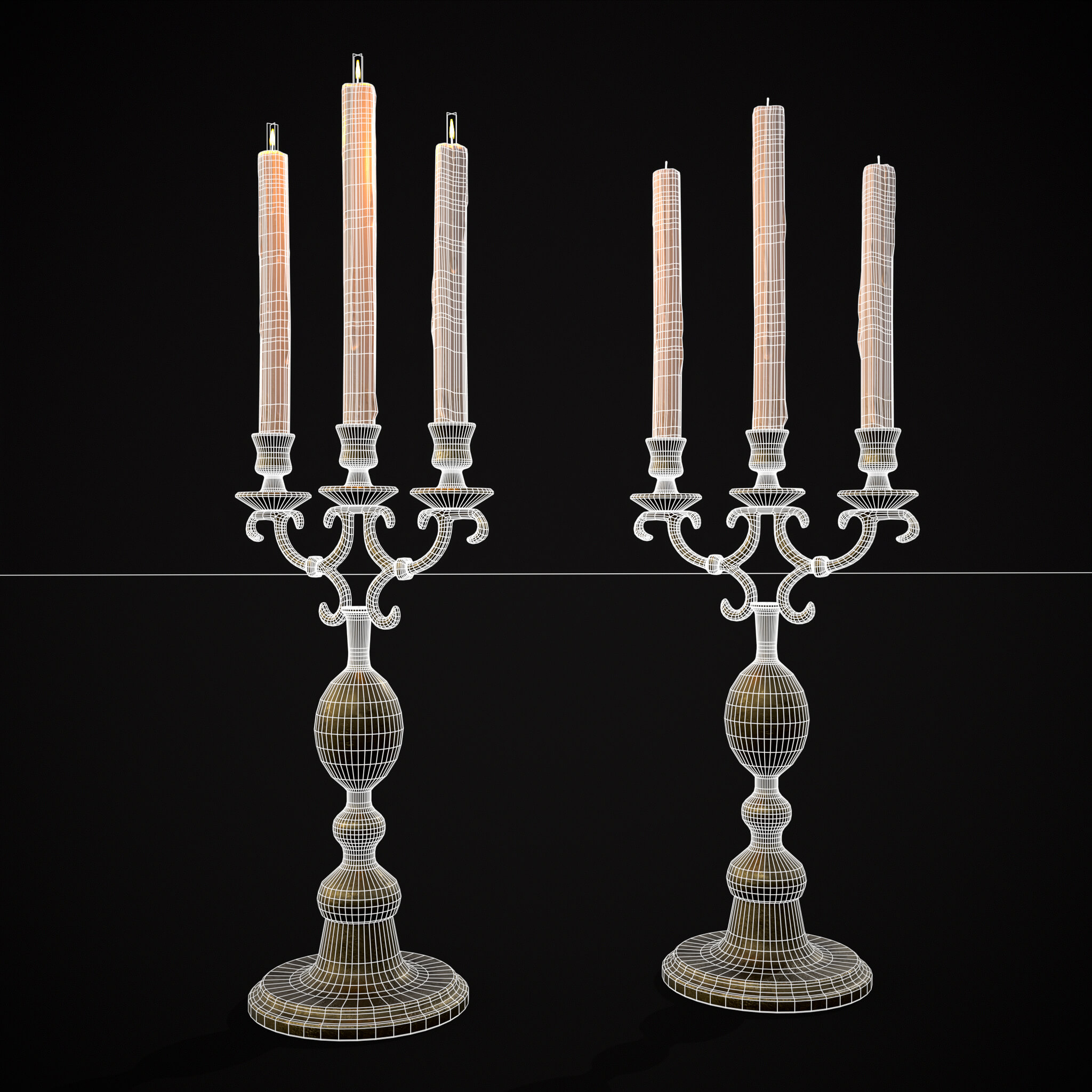 Brass Three Point Candelabra - 3D Model by Get Dead Entertainment