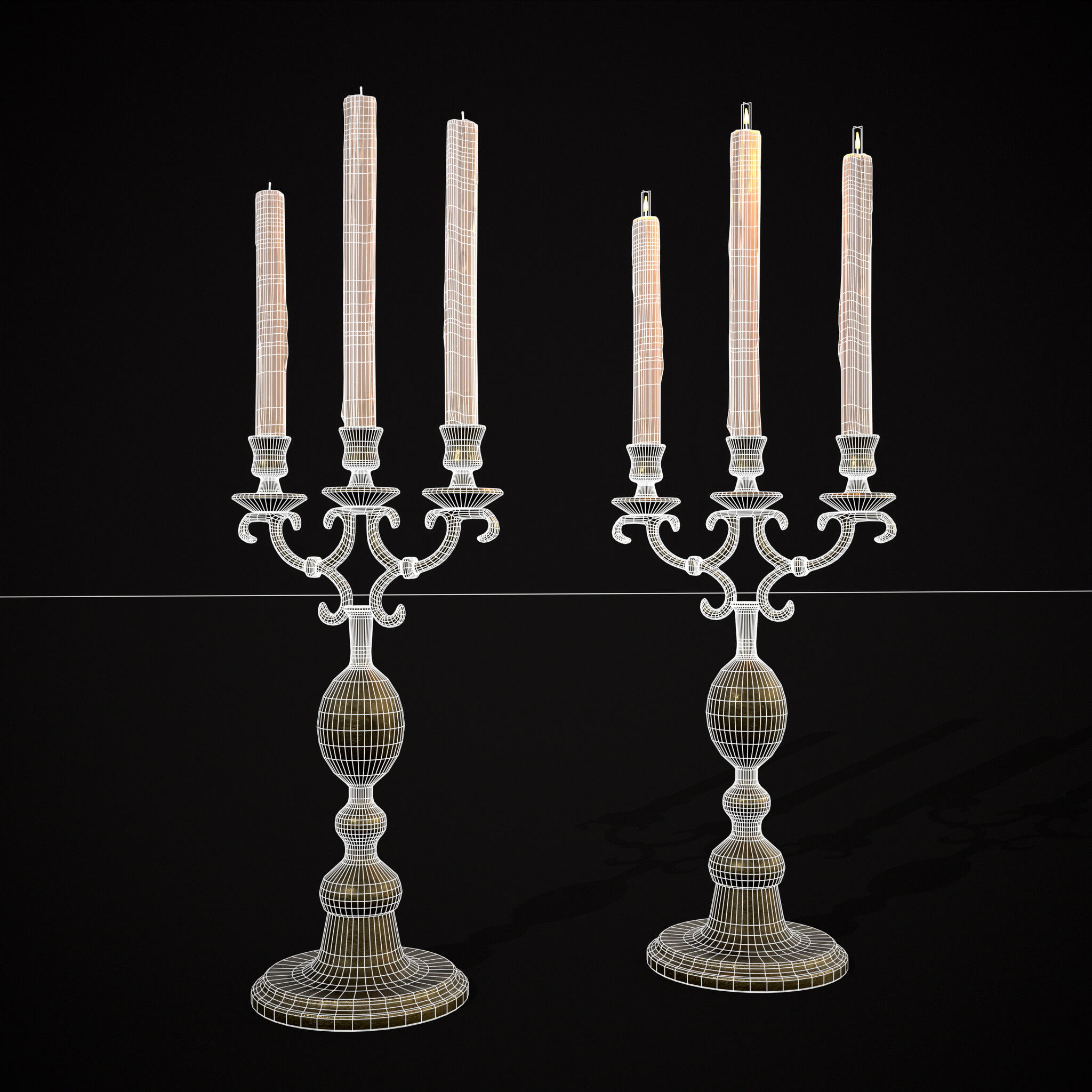 Brass Three Point Candelabra - 3D Model by Get Dead Entertainment