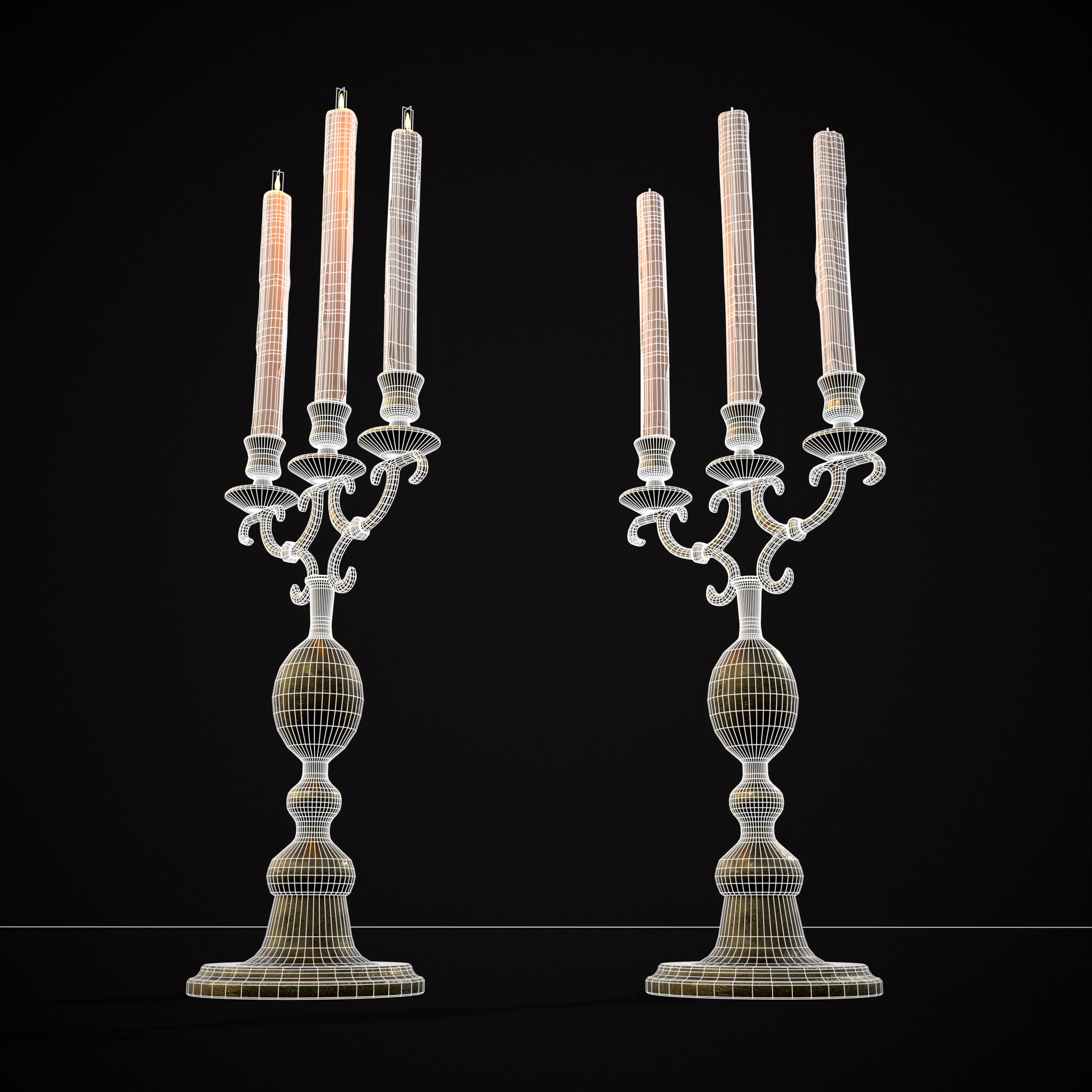 Brass Three Point Candelabra - 3D Model by Get Dead Entertainment