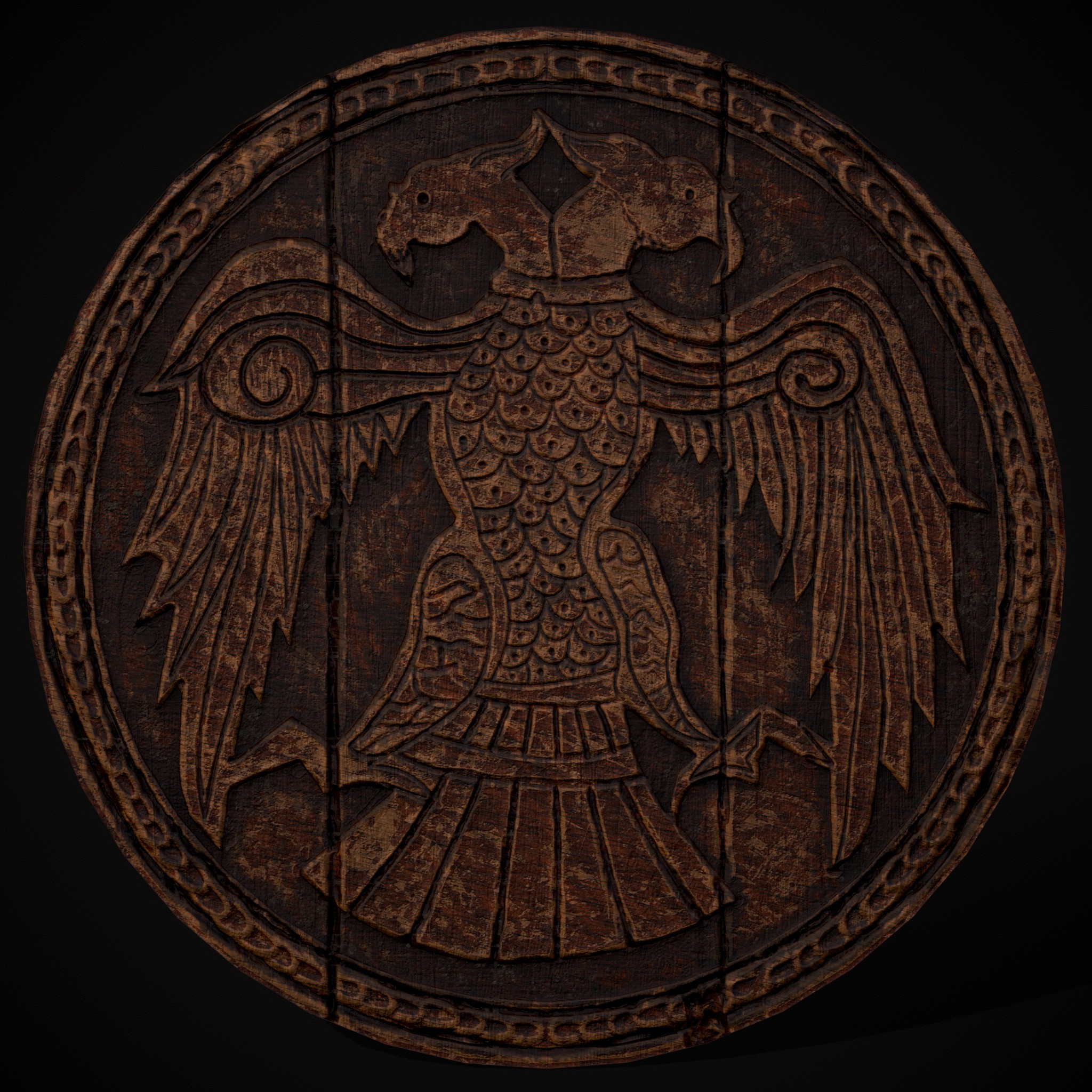 Carved Round Wooden Phoenix Shield - 3D Model by Get Dead Entertainment