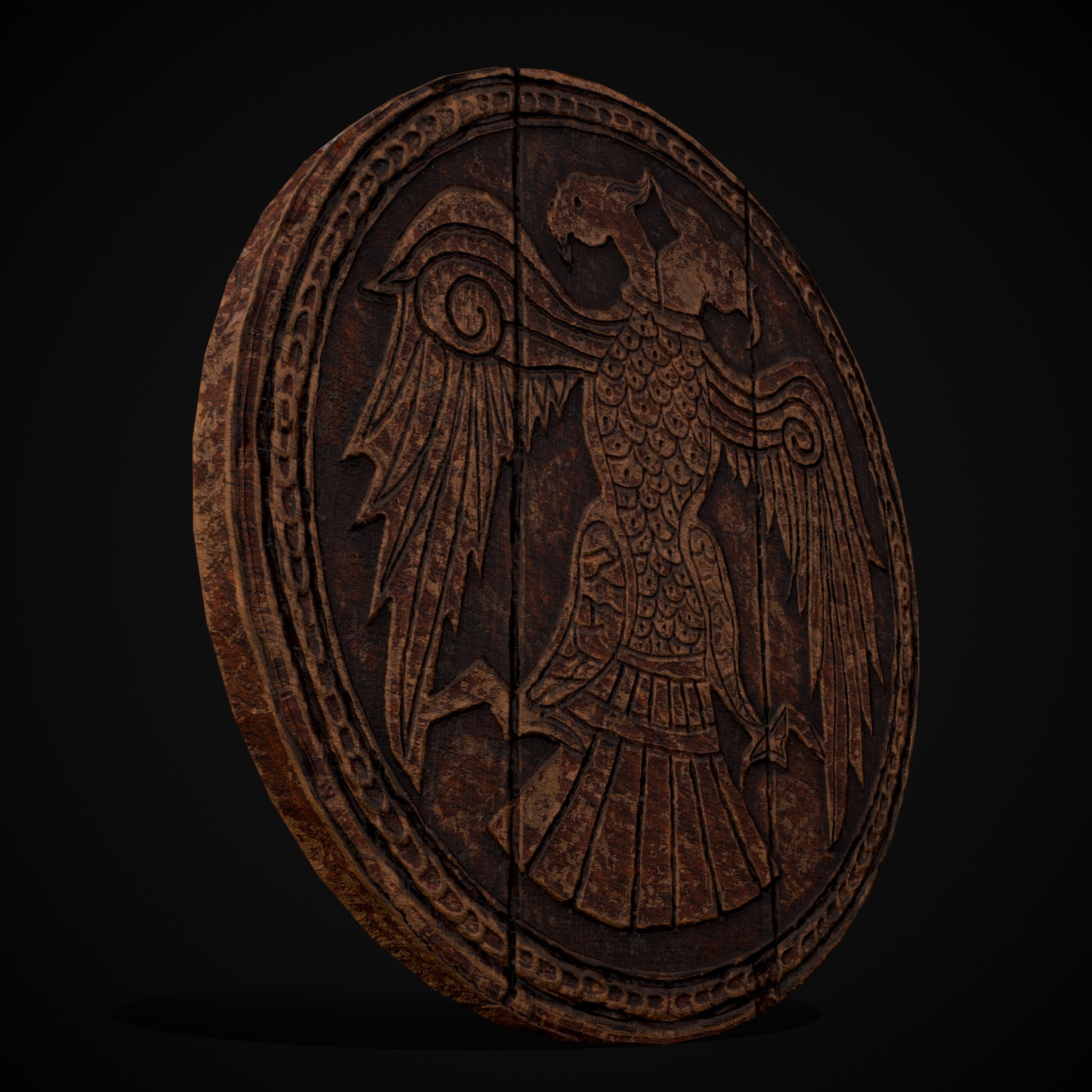 Carved Round Wooden Phoenix Shield - 3D Model by Get Dead Entertainment