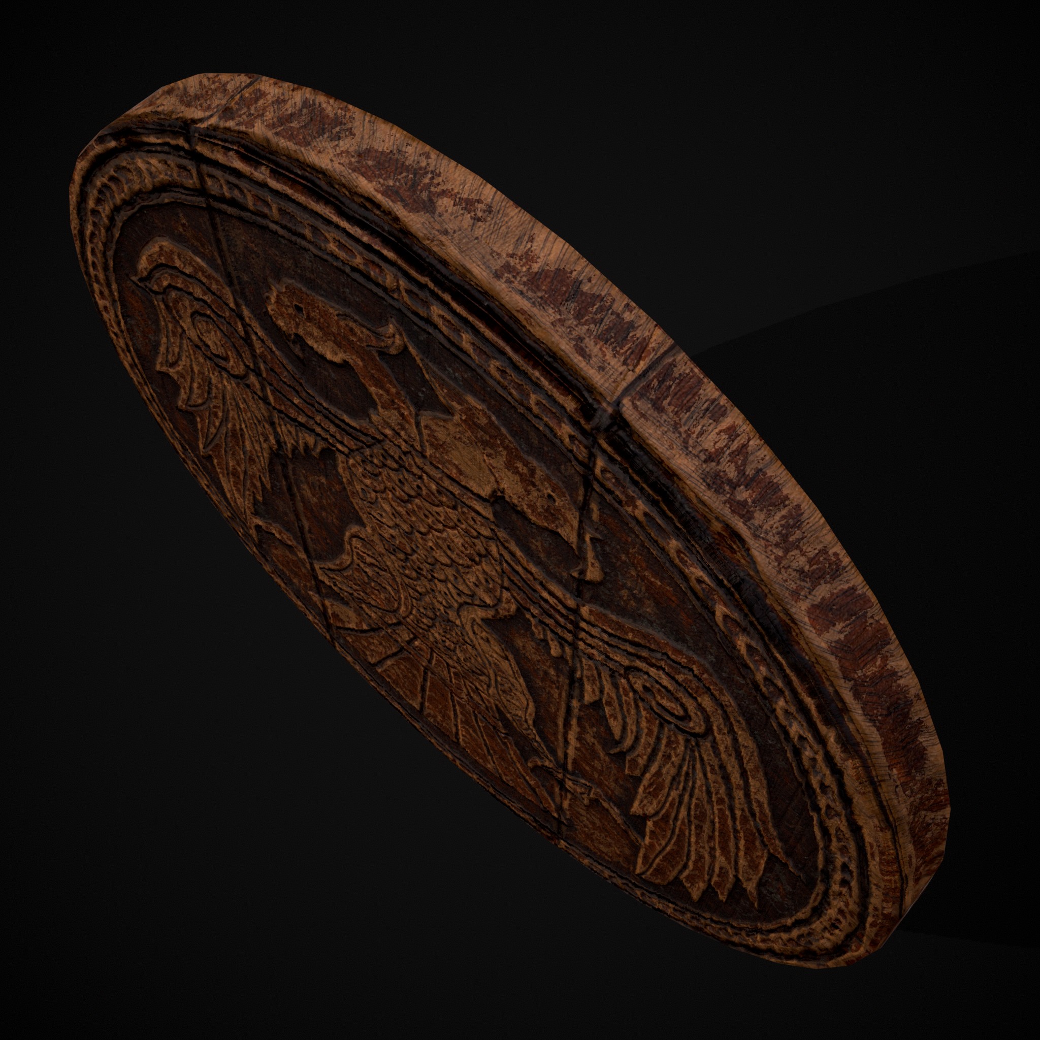 Carved Round Wooden Phoenix Shield - 3D Model by Get Dead Entertainment