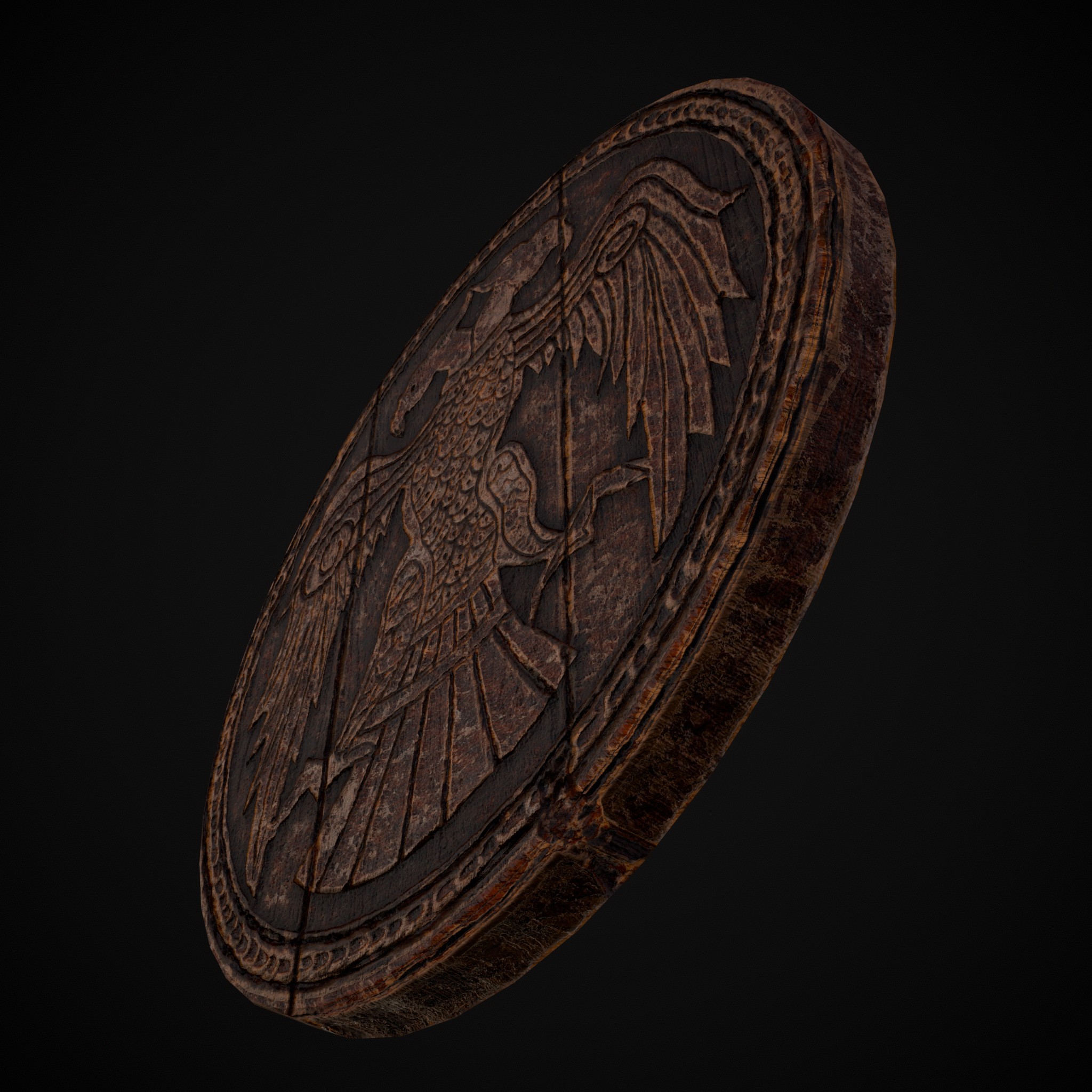 Carved Round Wooden Phoenix Shield - 3D Model by Get Dead Entertainment
