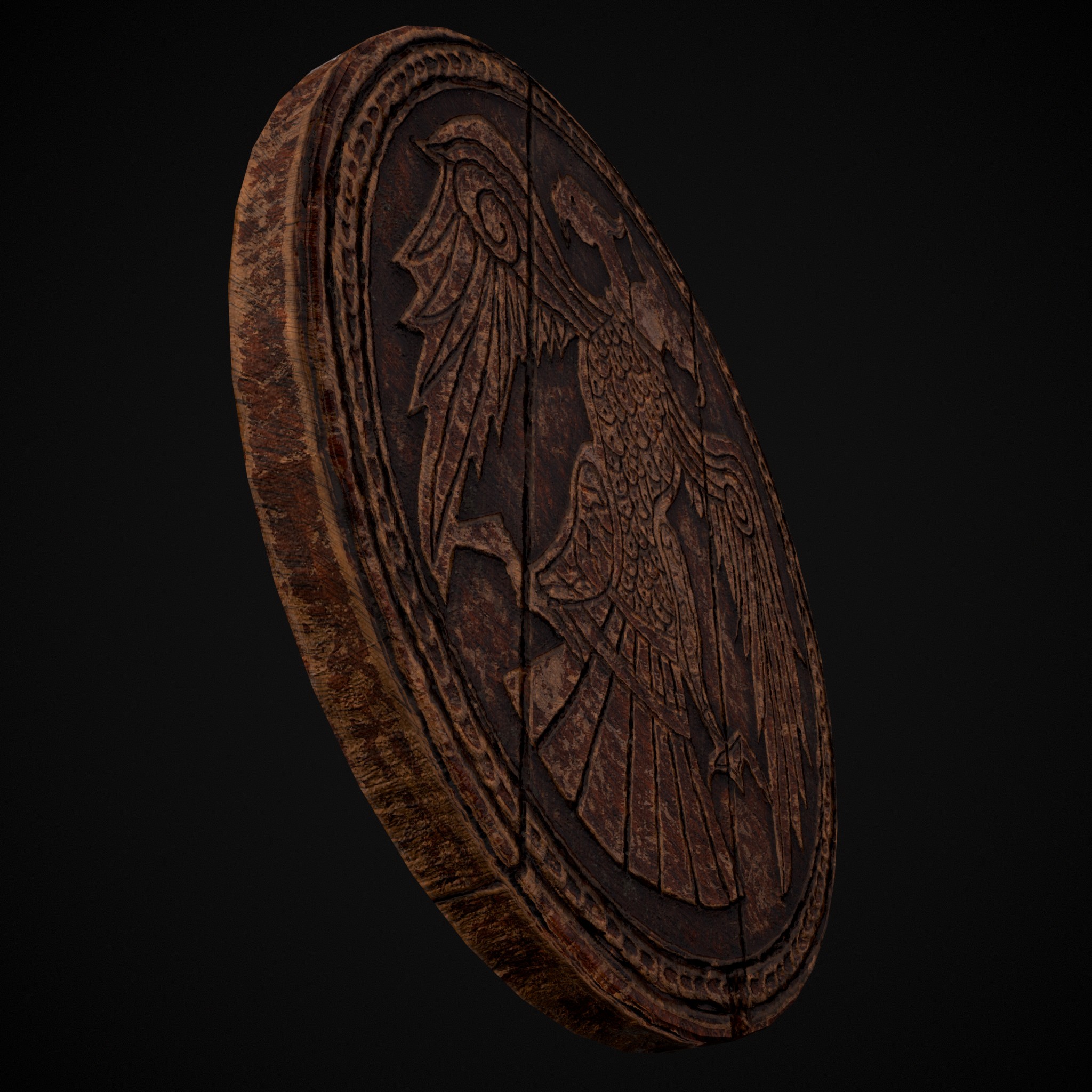 Carved Round Wooden Phoenix Shield - 3D Model by Get Dead Entertainment