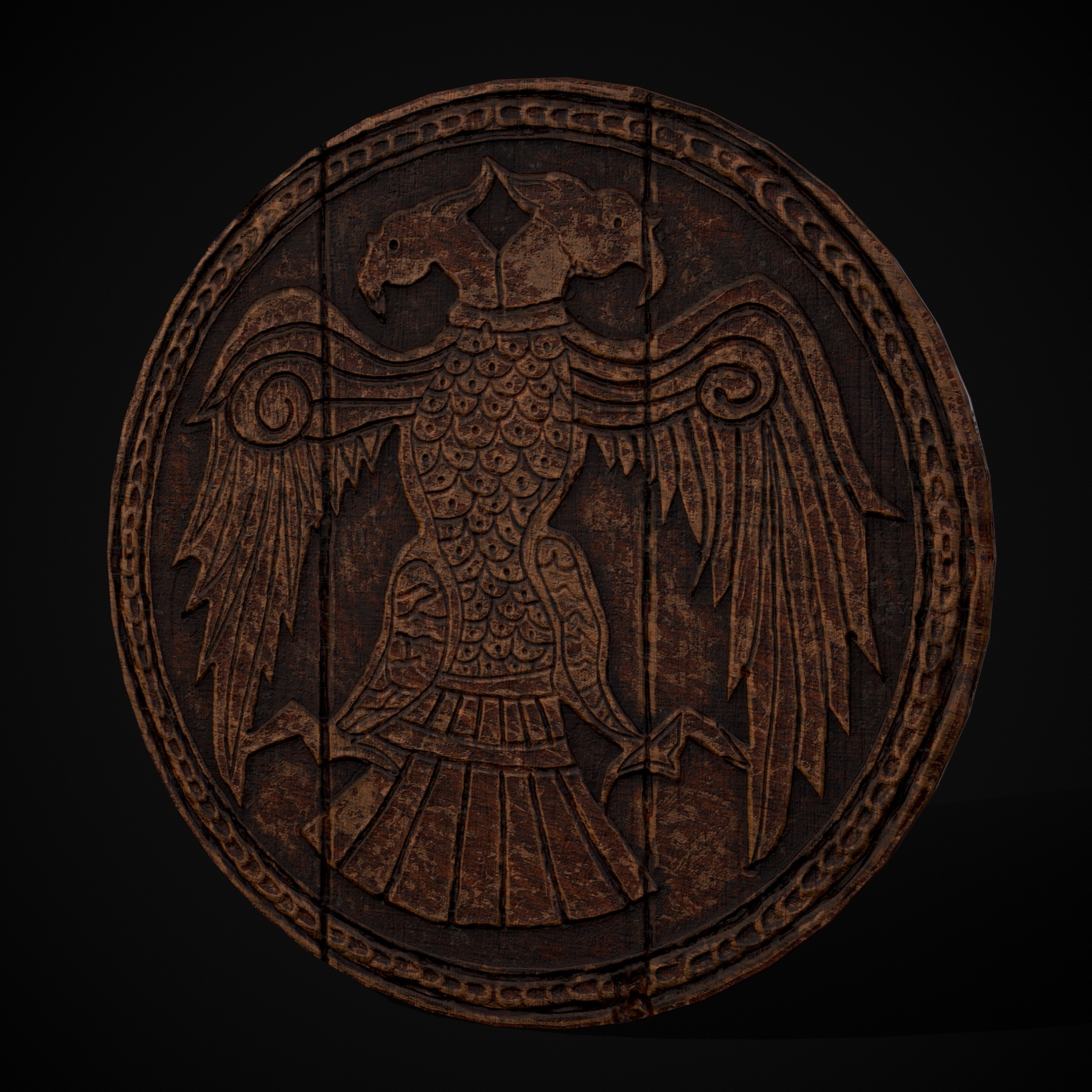Carved Round Wooden Phoenix Shield - 3D Model by Get Dead Entertainment