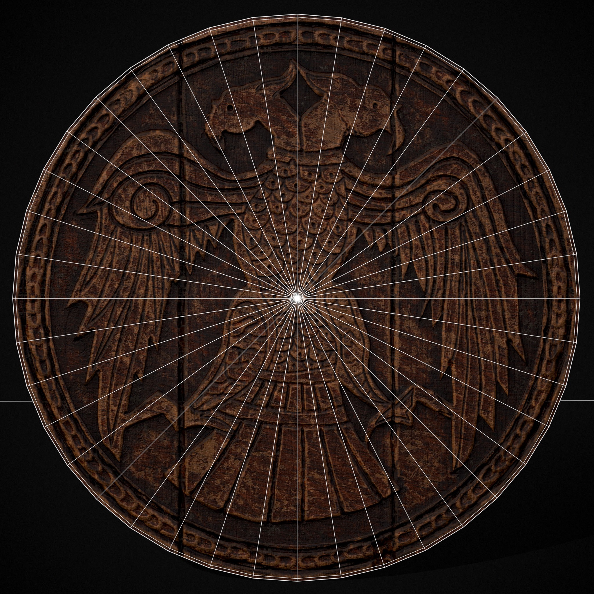 Carved Round Wooden Phoenix Shield - 3D Model by Get Dead Entertainment
