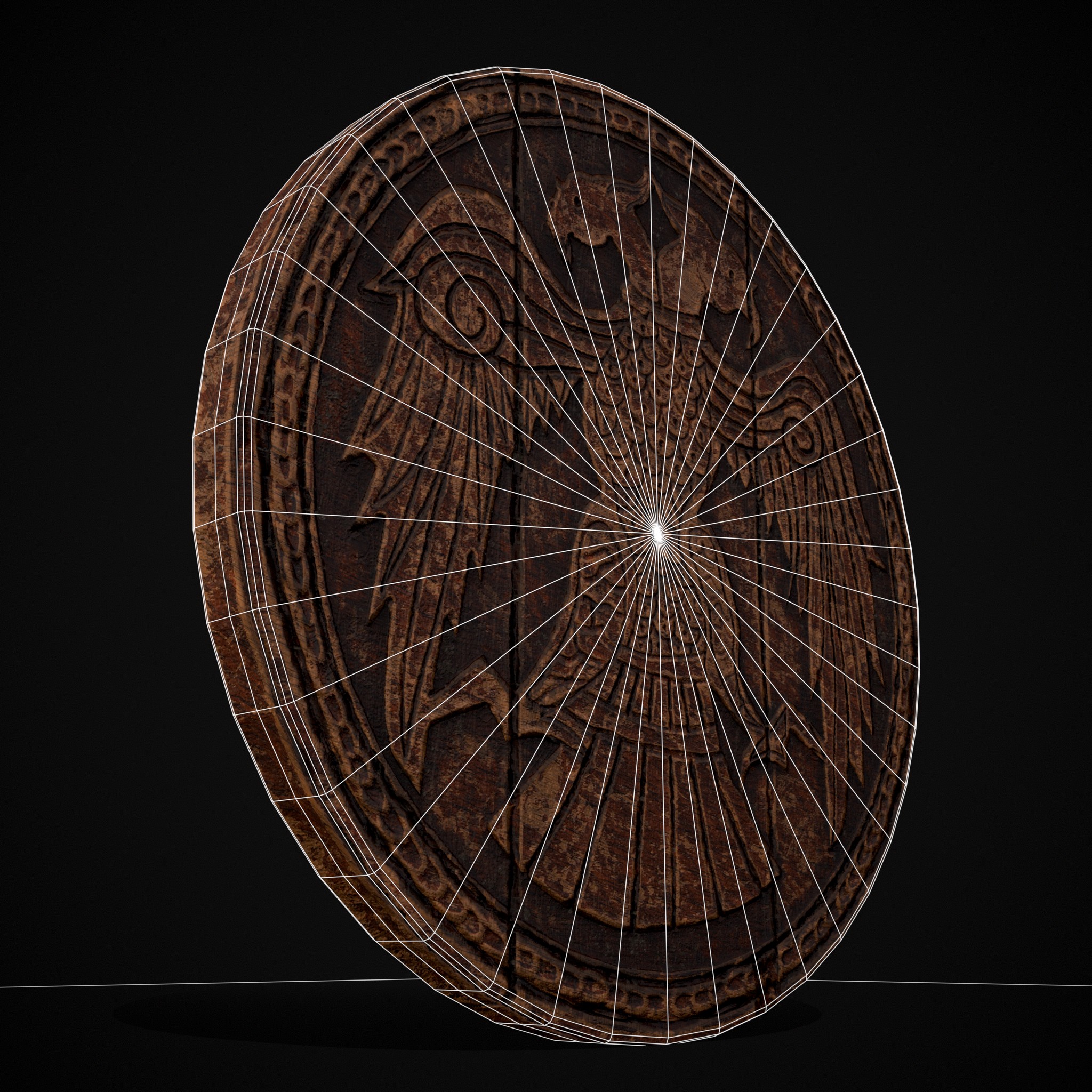 Carved Round Wooden Phoenix Shield - 3D Model by Get Dead Entertainment