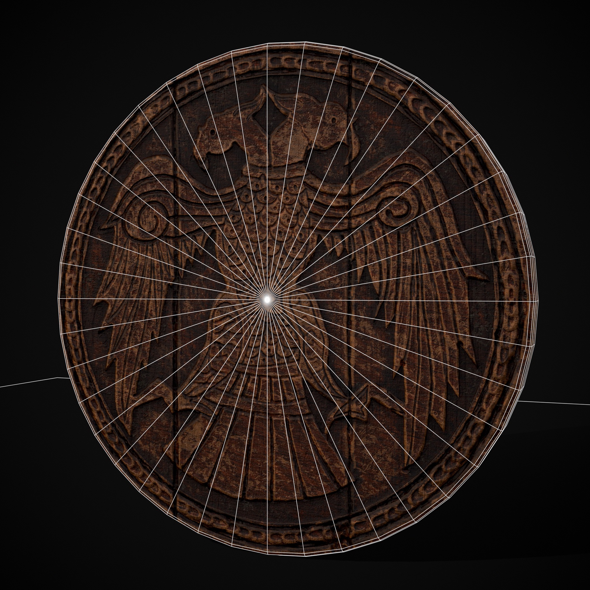 Carved Round Wooden Phoenix Shield - 3D Model by Get Dead Entertainment