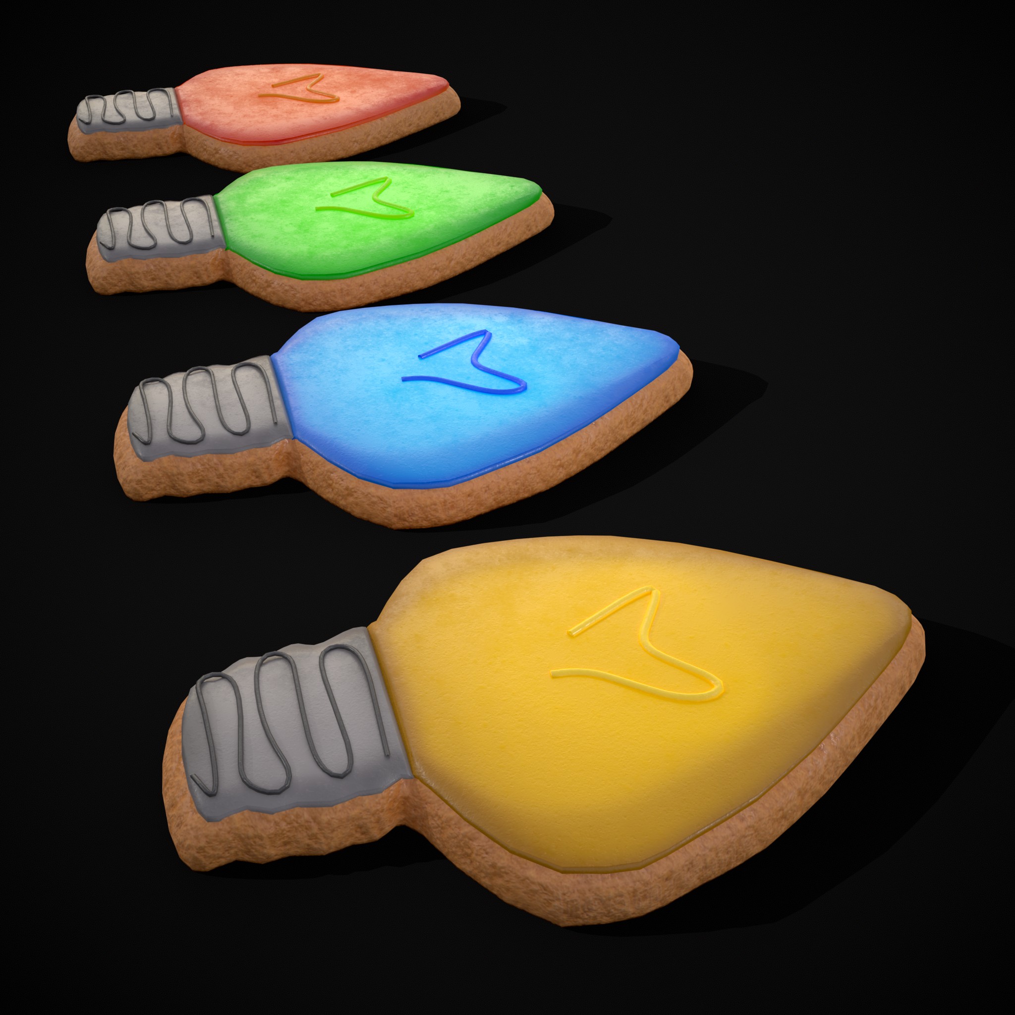 Colored Light Bulb Christmas Cookies - 3D Model by Get Dead Entertainment