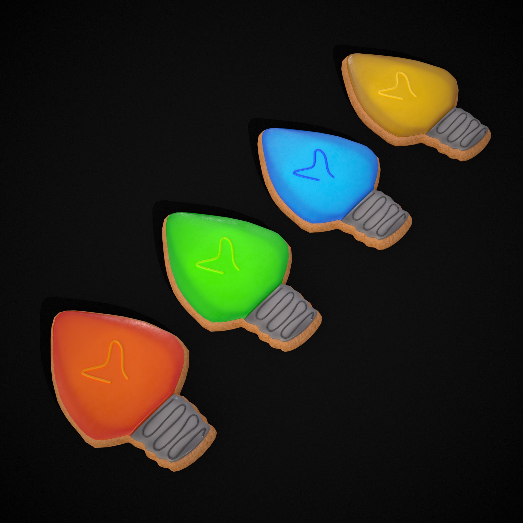 Colored Light Bulb Christmas Cookies - 3D Model by Get Dead Entertainment
