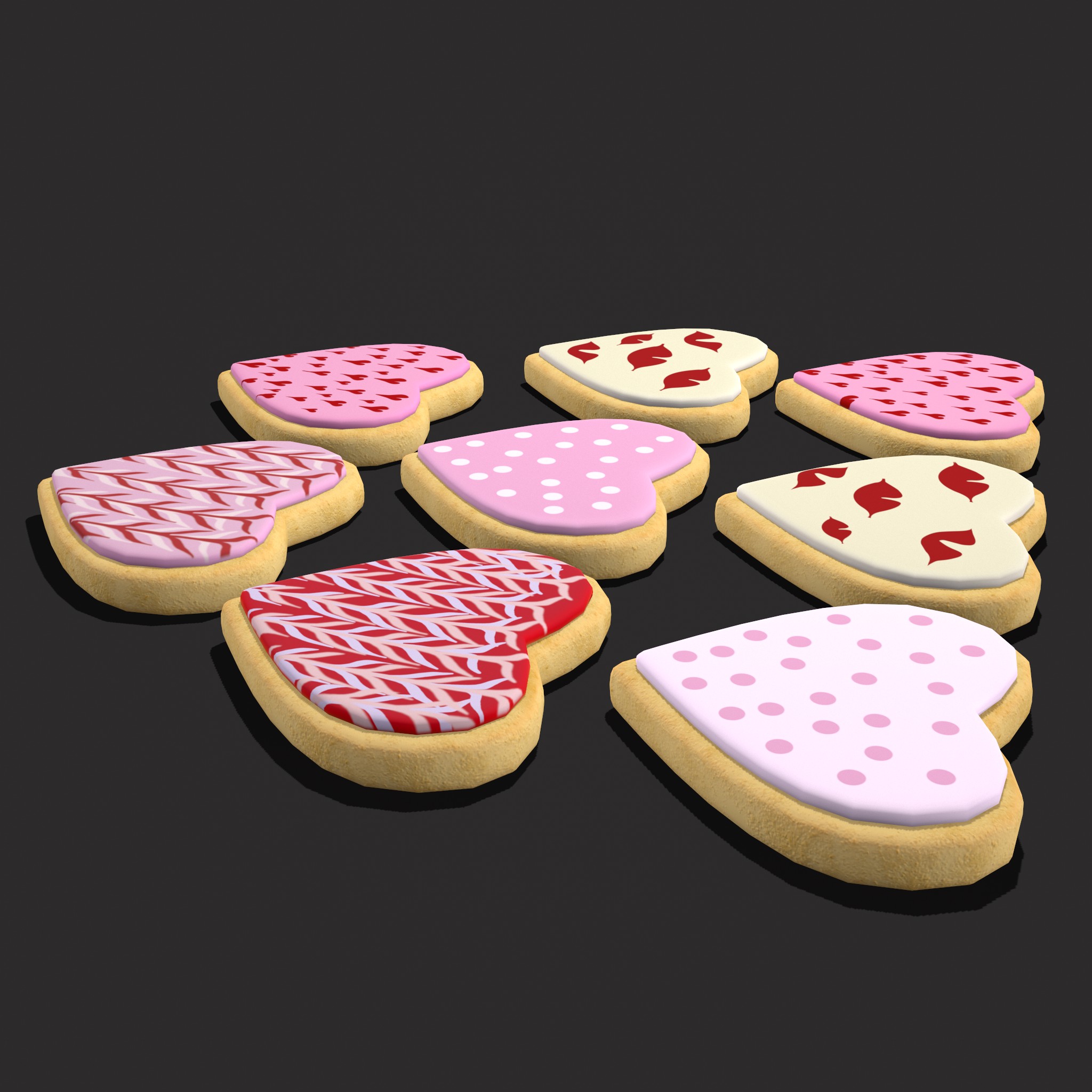 Eight Variety Heart Cookies - Free 3D Model by Get Dead Entertainment