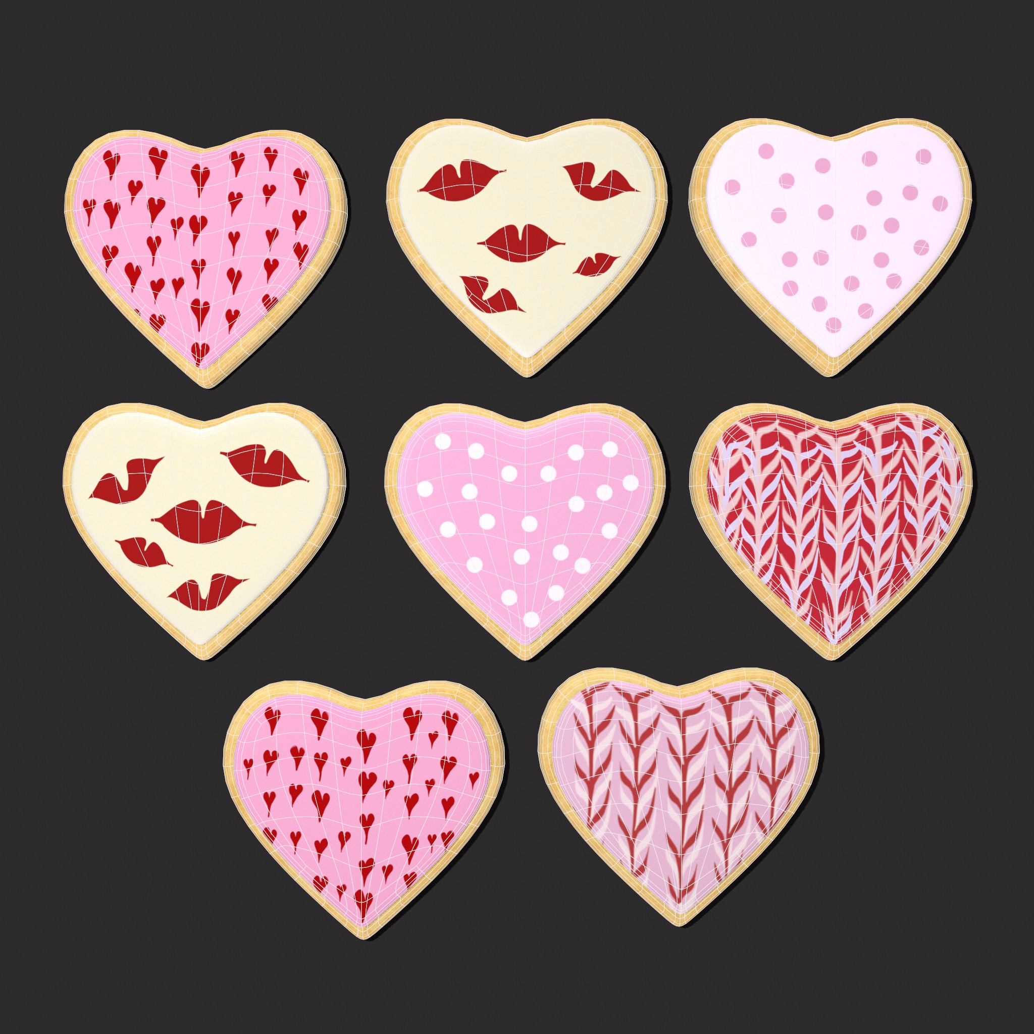 Eight Variety Heart Cookies - Free 3D Model by Get Dead Entertainment
