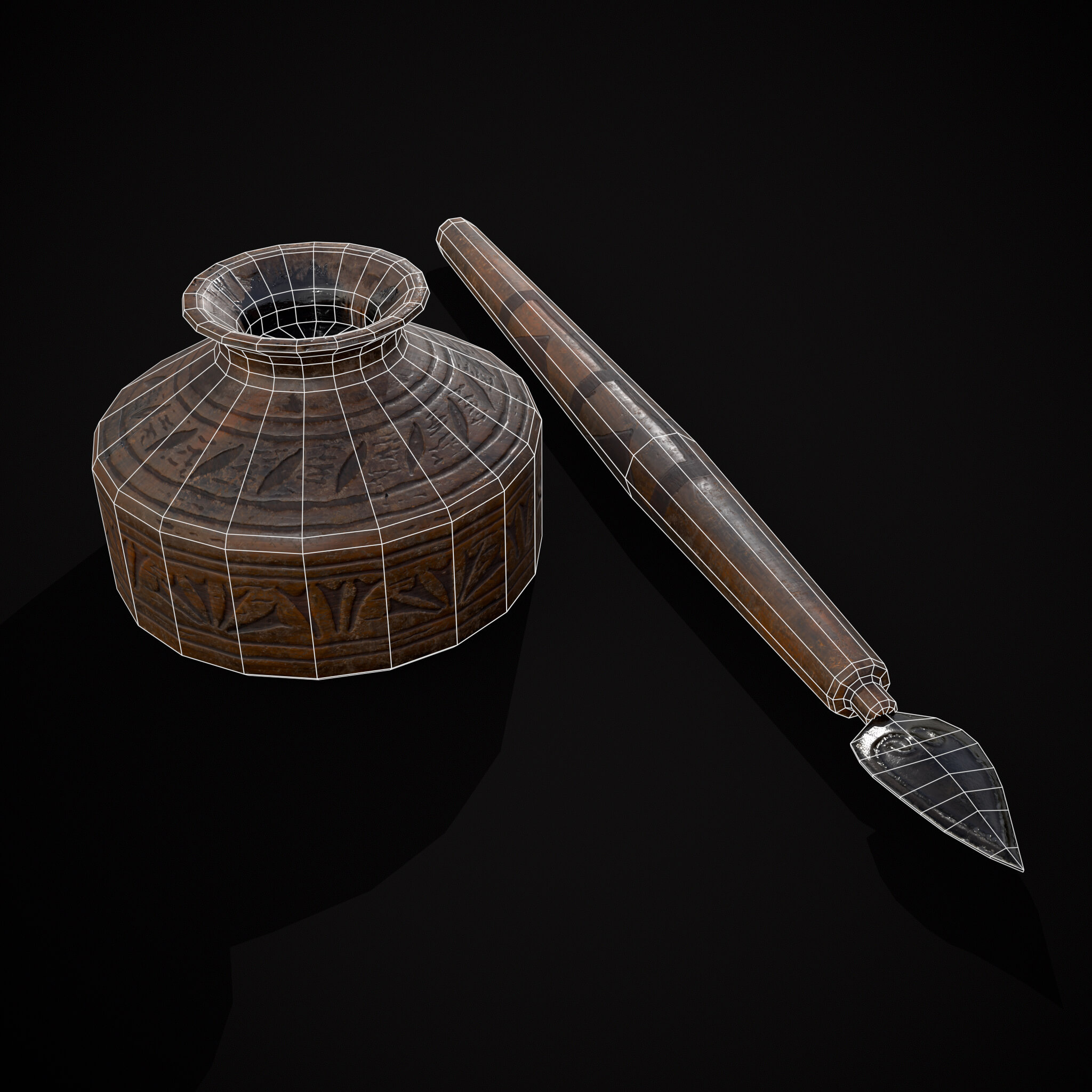 Elegant Wooden Inkpot Pen - 3D Model by Get Dead Entertainment